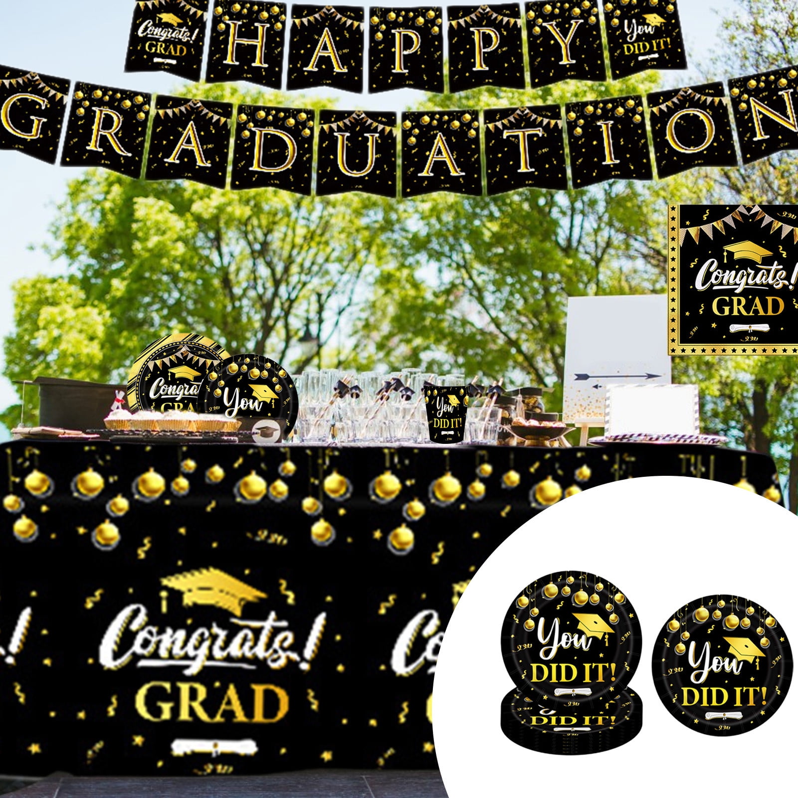 Kumdkd 16 pcs Graduation Party Supplies with Black and Gold Graduation ...