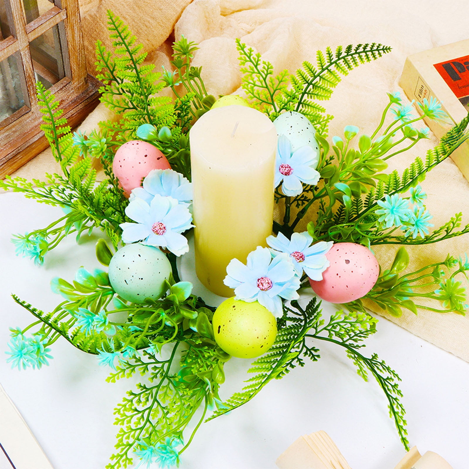 Kumdkd 2 Pcs Easter Egg Candle Rings Table Centerpieces Spring Candle ...