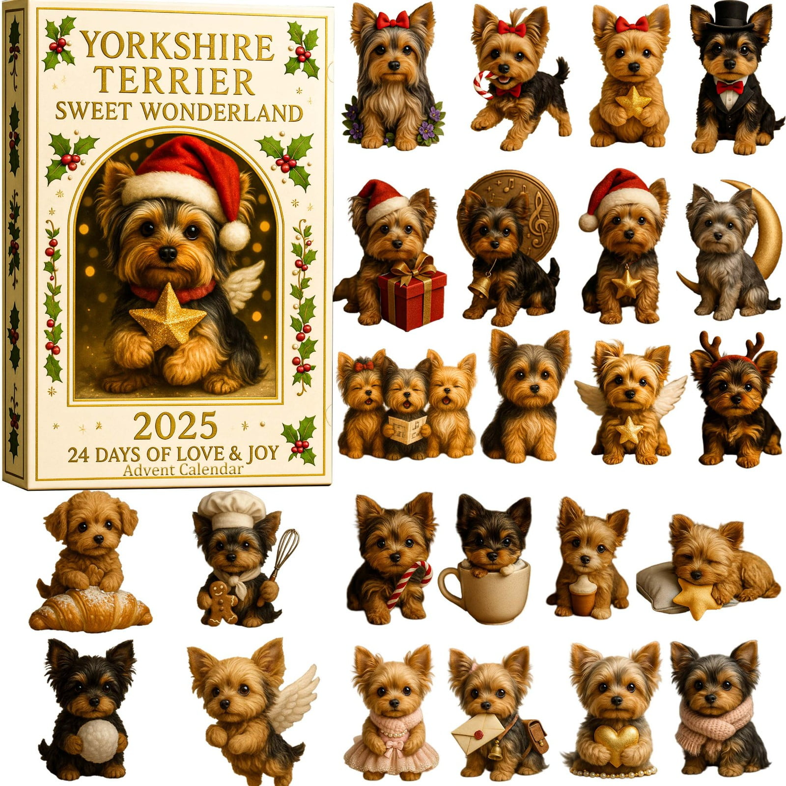 Kumdkd 2025 Yorkie Advent Calendar - 24 Collectible Dog Ornaments ...