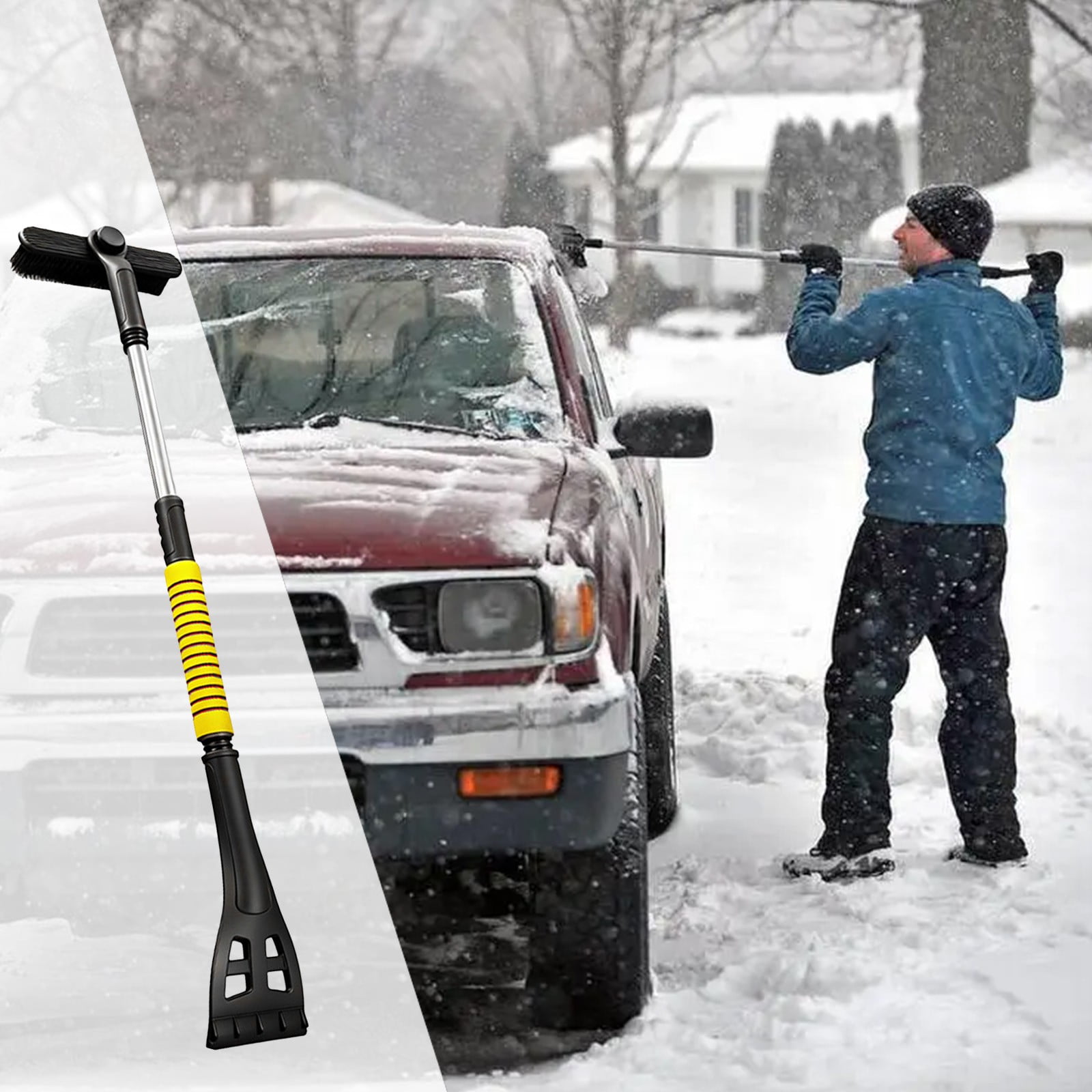 Kumdkd 3-in-1 Extendable Snow Brush - 36 Inch Retractable Ice Scraper ...