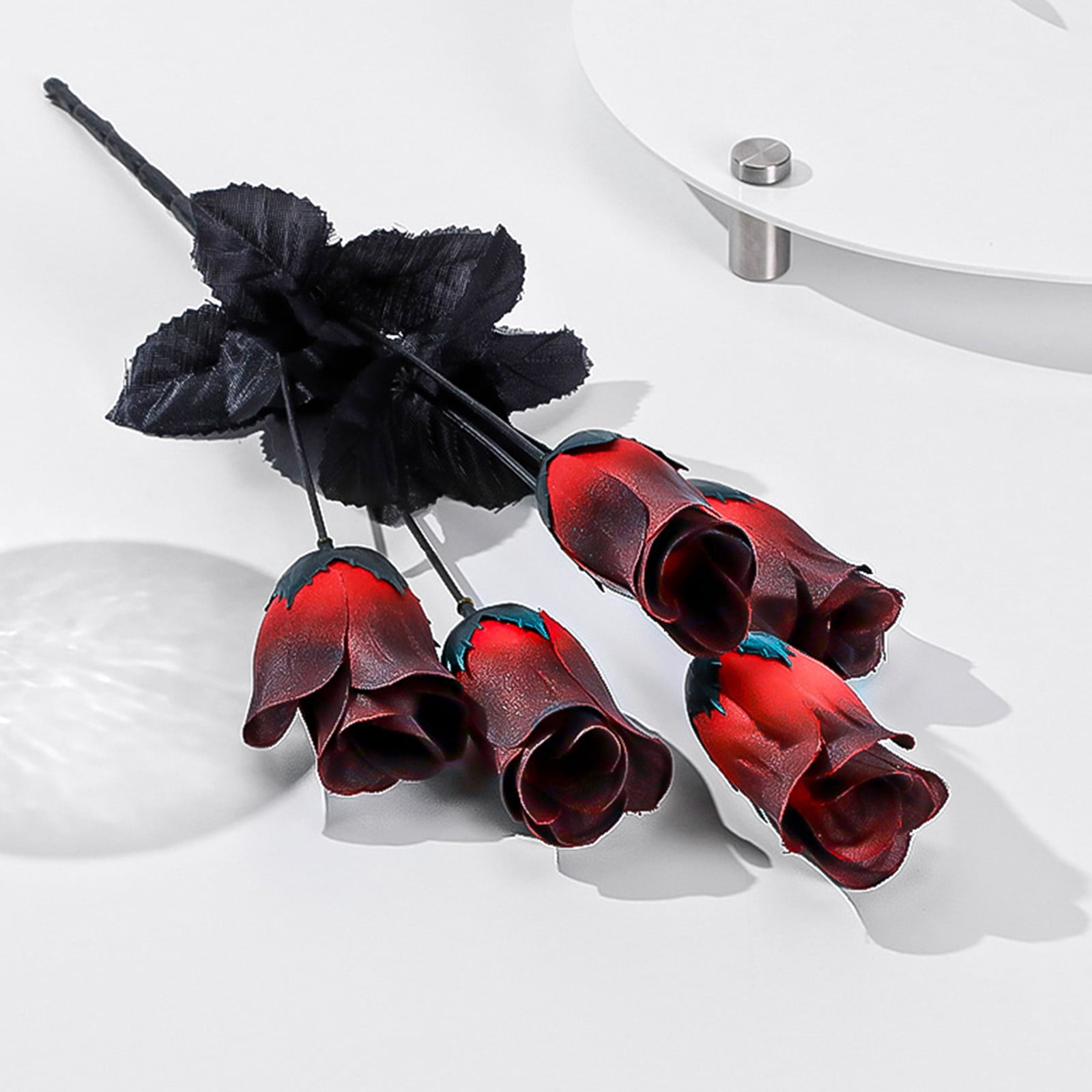 Kumdkd Artificial Rose (5-Bloom Stem) - 15.75in Silk Flower for Gothic ...