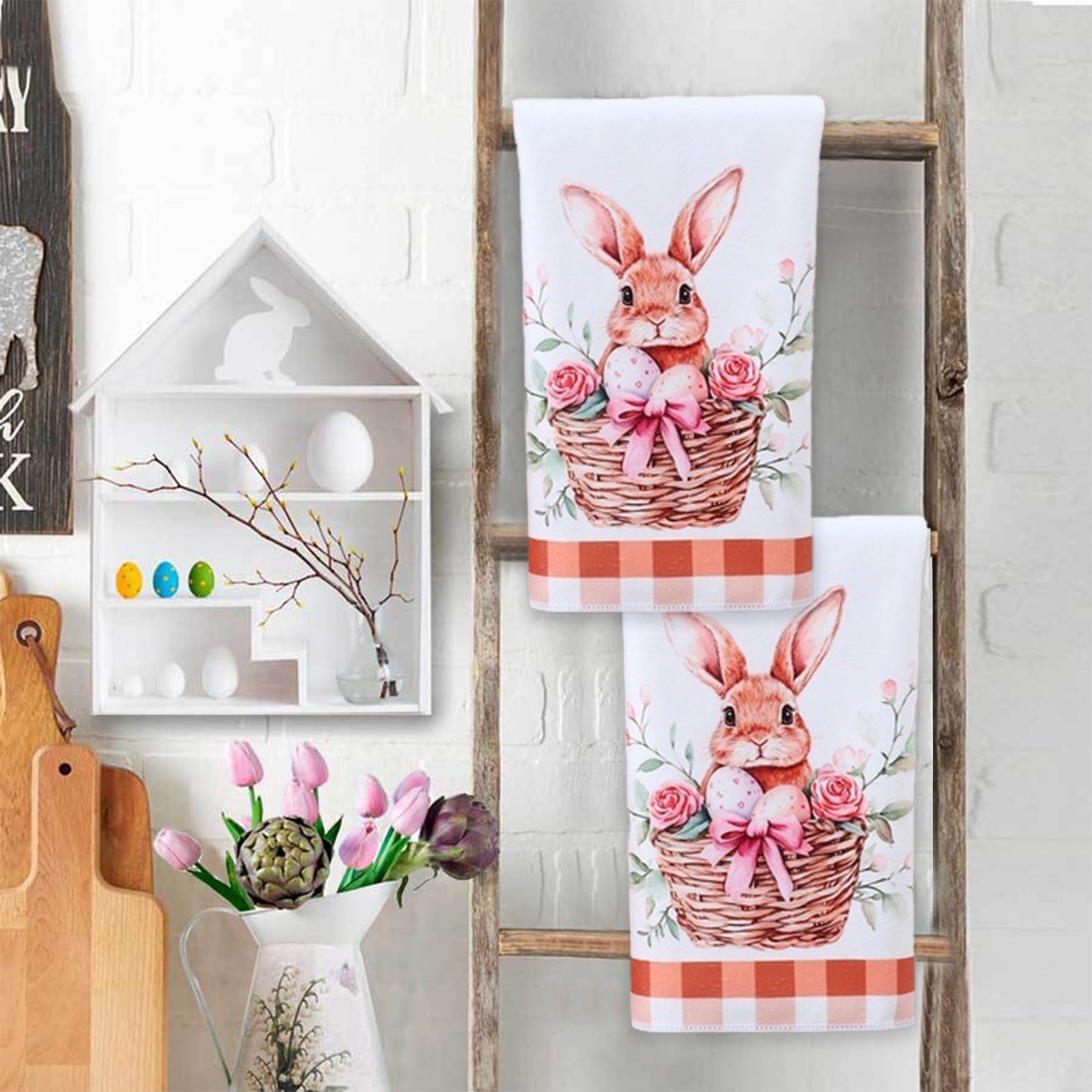 Kumdkd Bunny Hydrangea Easter Kitchen Towels Dish Towels, 18x28 Inch ...
