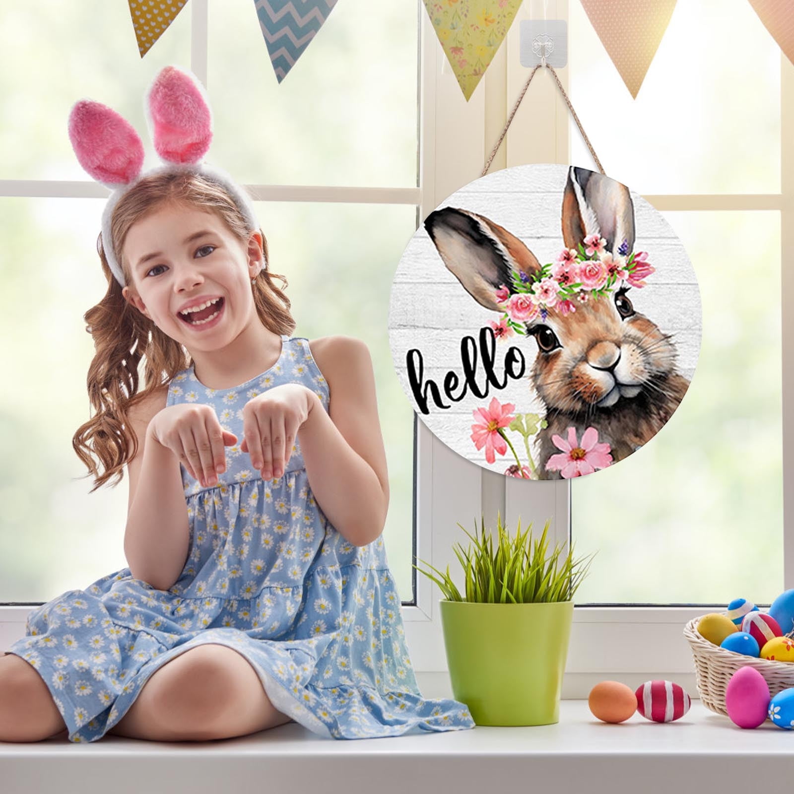 Kumdkd Easter Door Hanger for Front Door Easter Bunny Door Hanger ...