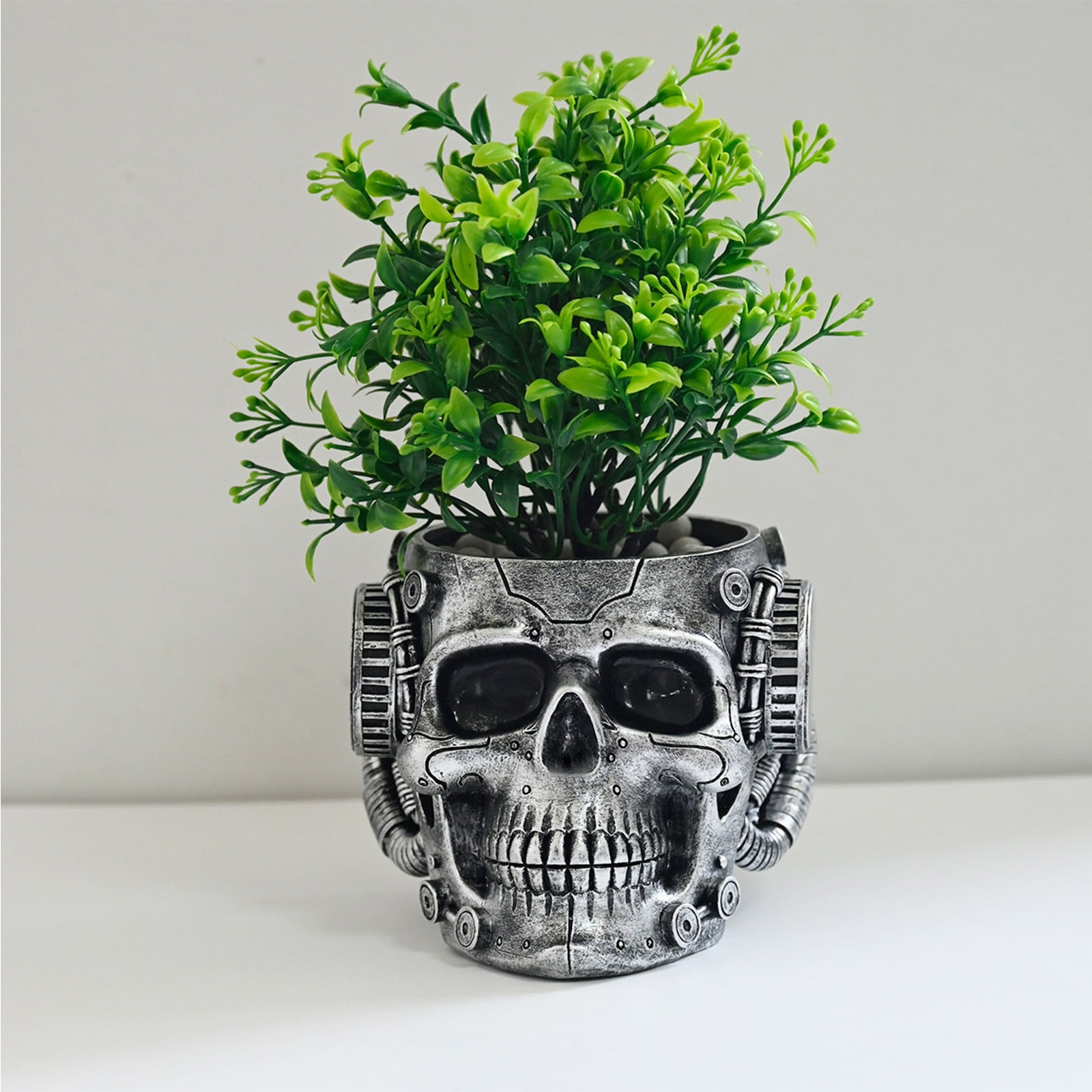 Kumdkd Mechanical Skull Planter - Goth Flower Pot for Succulents ...