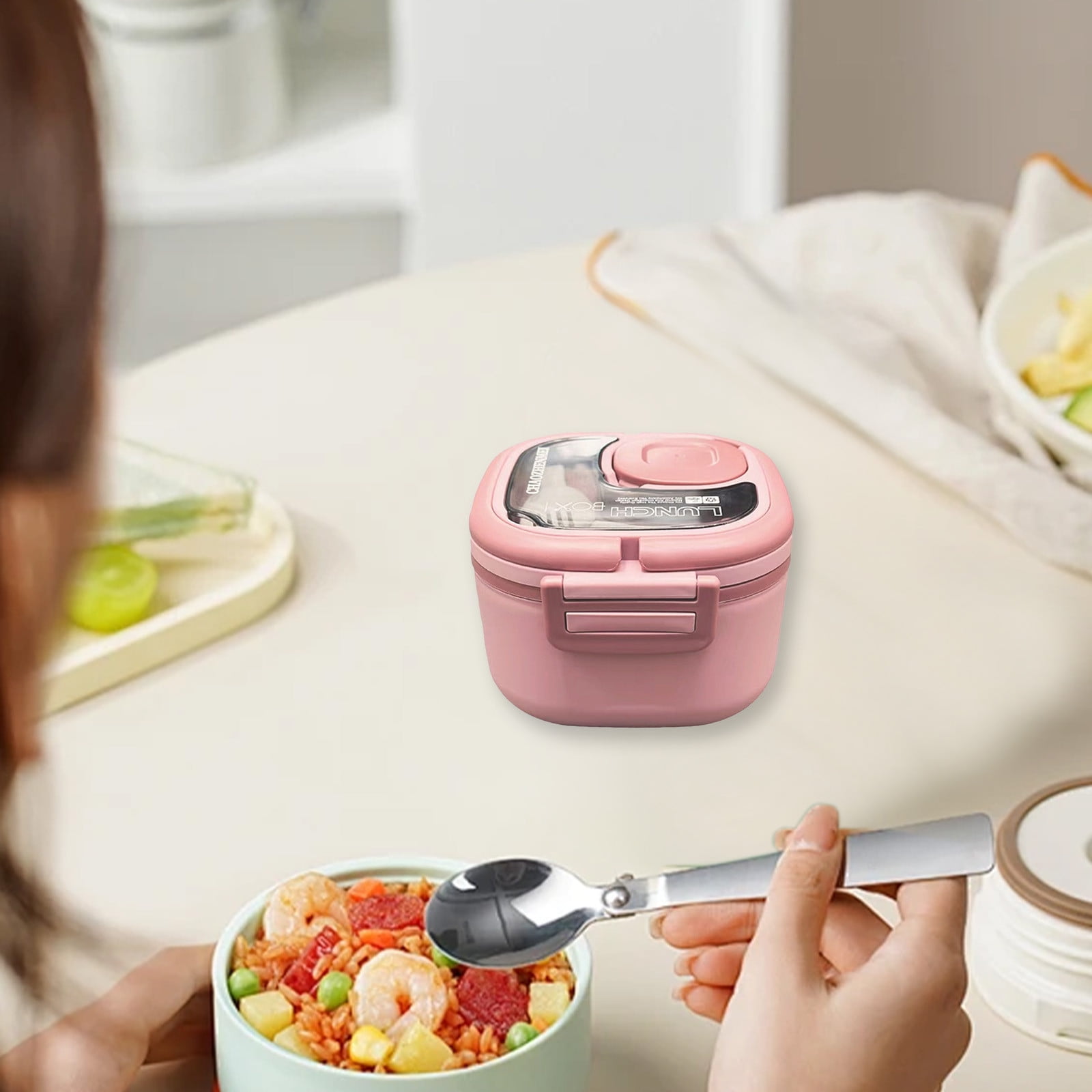 Kumdkd Pink Lunch Box with Spoon - 5.5 Inch Insulated Food Container ...