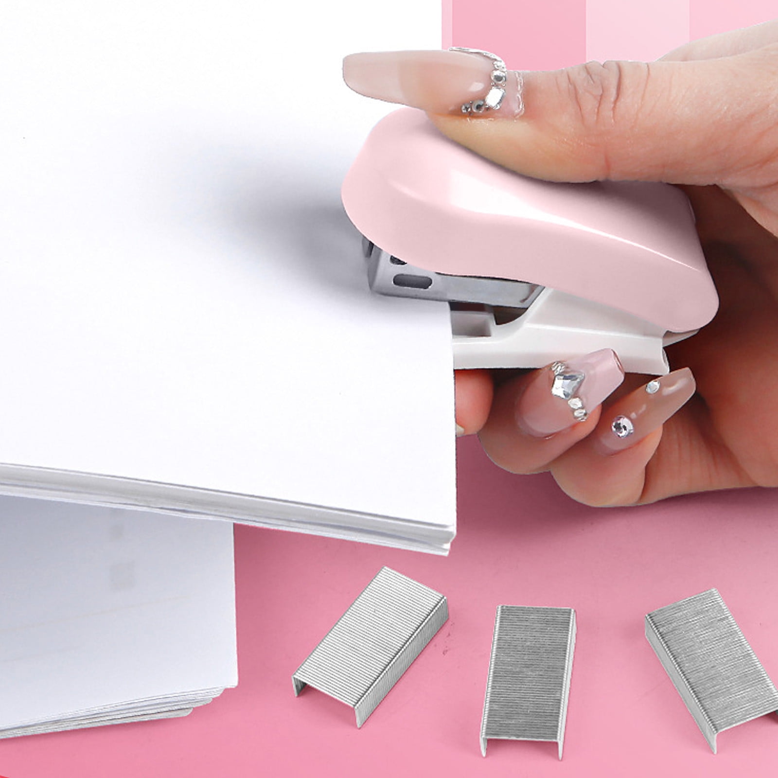 Kumdkd Pink Mini Stapler - Compact Heavy Duty Stapler Set with Staples ...