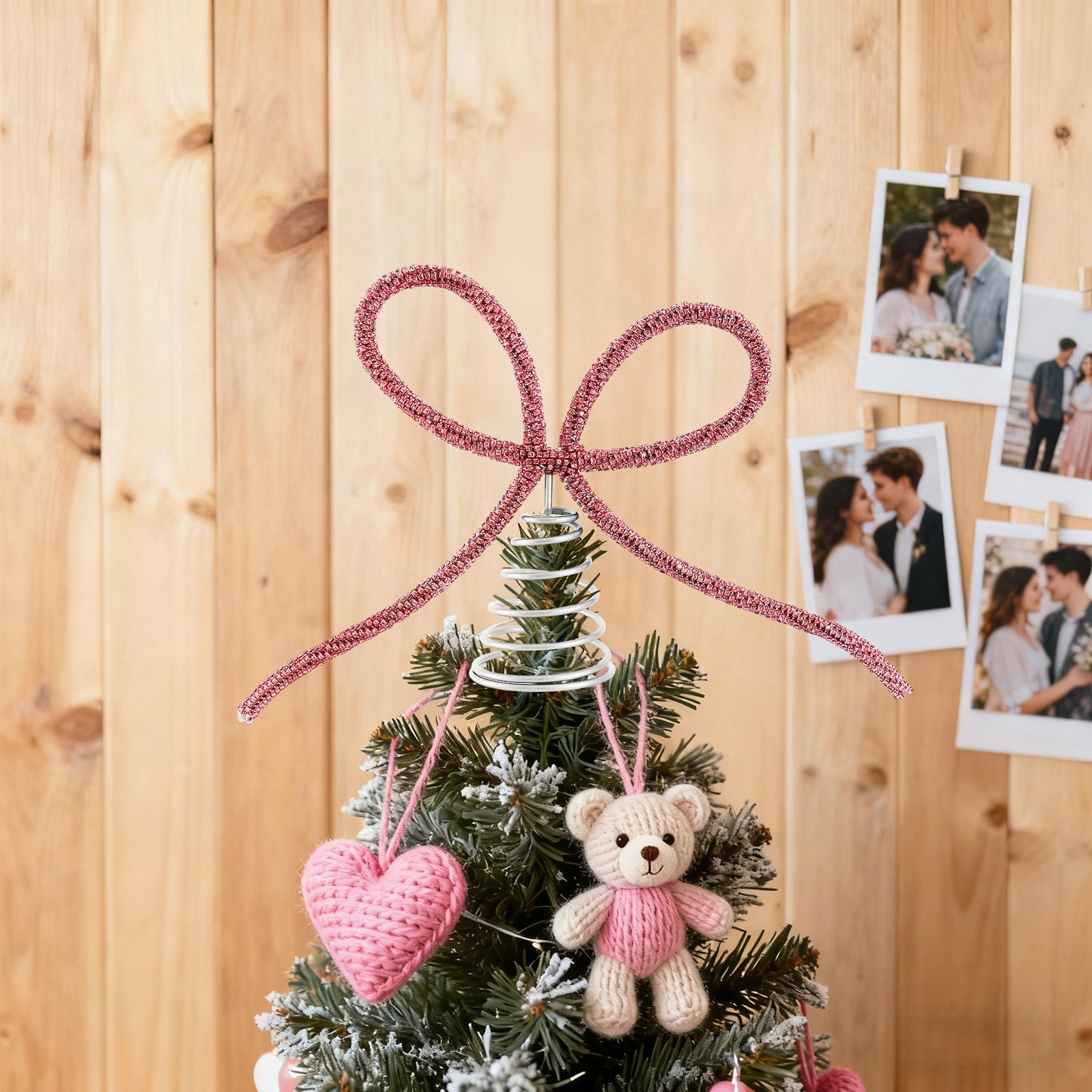 Kumdkd Pink Rhinestone Christmas Tree Topper, Large Metal Bow Tree ...