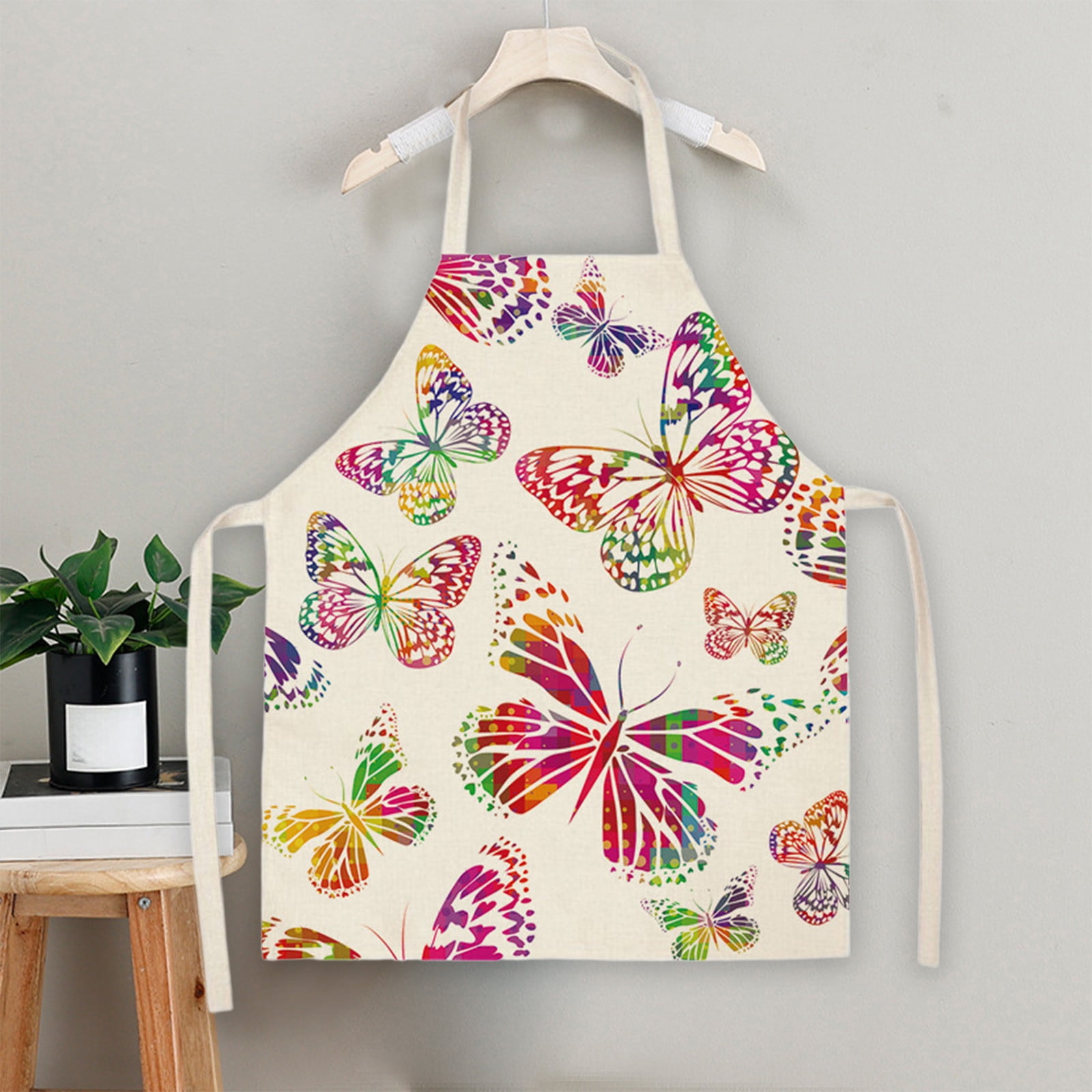 Kumdkd Retro Colorful Butterfly Floral Pinafore, Linen Creative ...