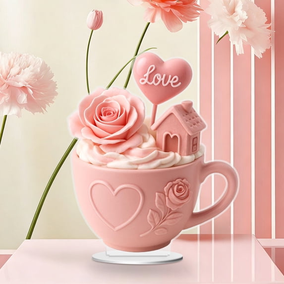 Kumdkd Romantic Acrylic Tea Cup Ornament with Heart Design, Valentine's ...