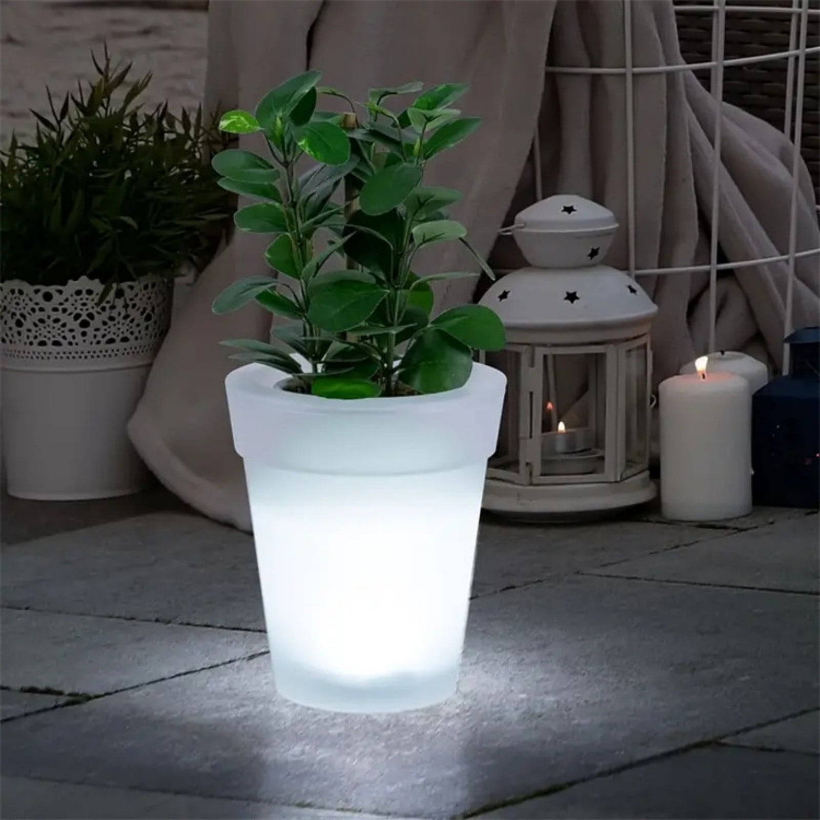 Kumdkd Solar Powered Flower Pot Light, Outdoor Decorative Planter with ...
