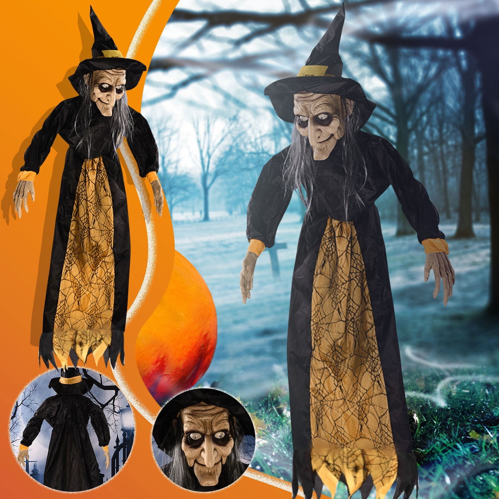 Kumdkd Voice Controlled Halloween Witch - Interactive Horror Decor with ...