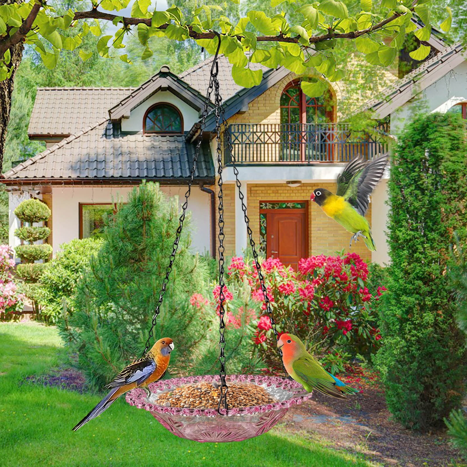 Kumdkd Wild Bird Feeders, Hanging Bird Feeder Tray Platform Metal Mesh ...