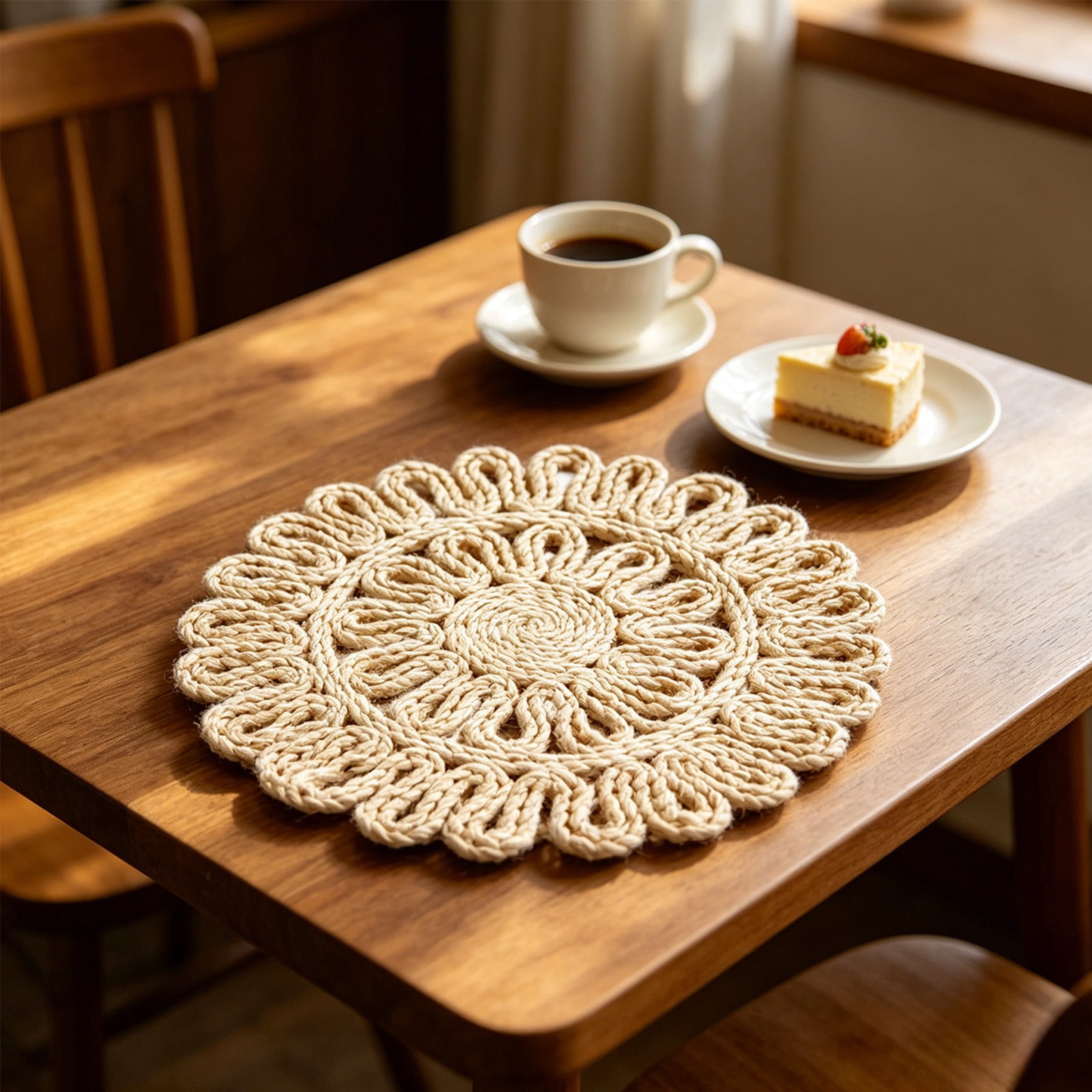 Kumdkdwn Woven Corn Husk Placemat – Natural Round Heat-Resistant Table ...