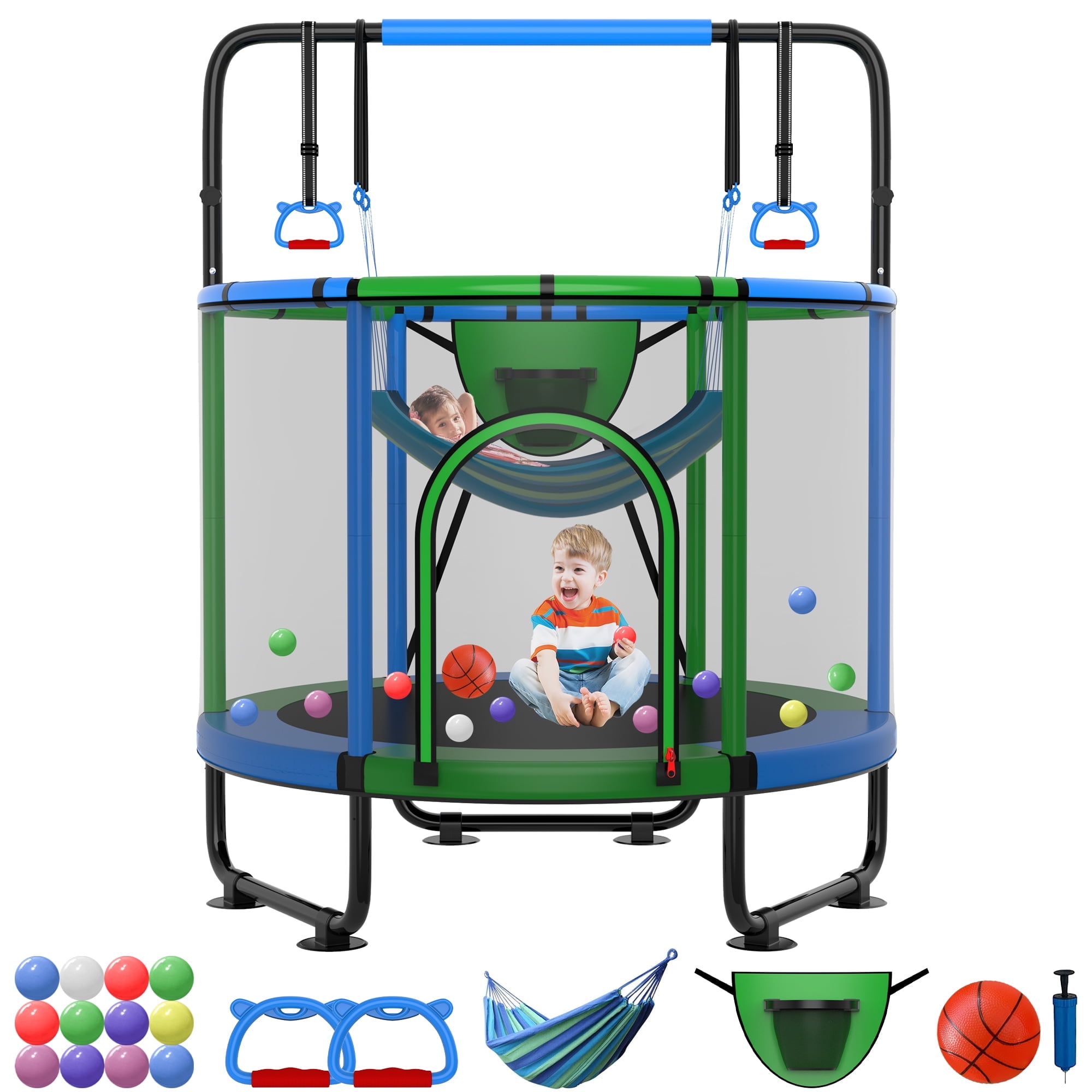 Kumix 60'' Enclosed Gym Trampoline for Kids, 440LBS Indoor/Outdoor with ...