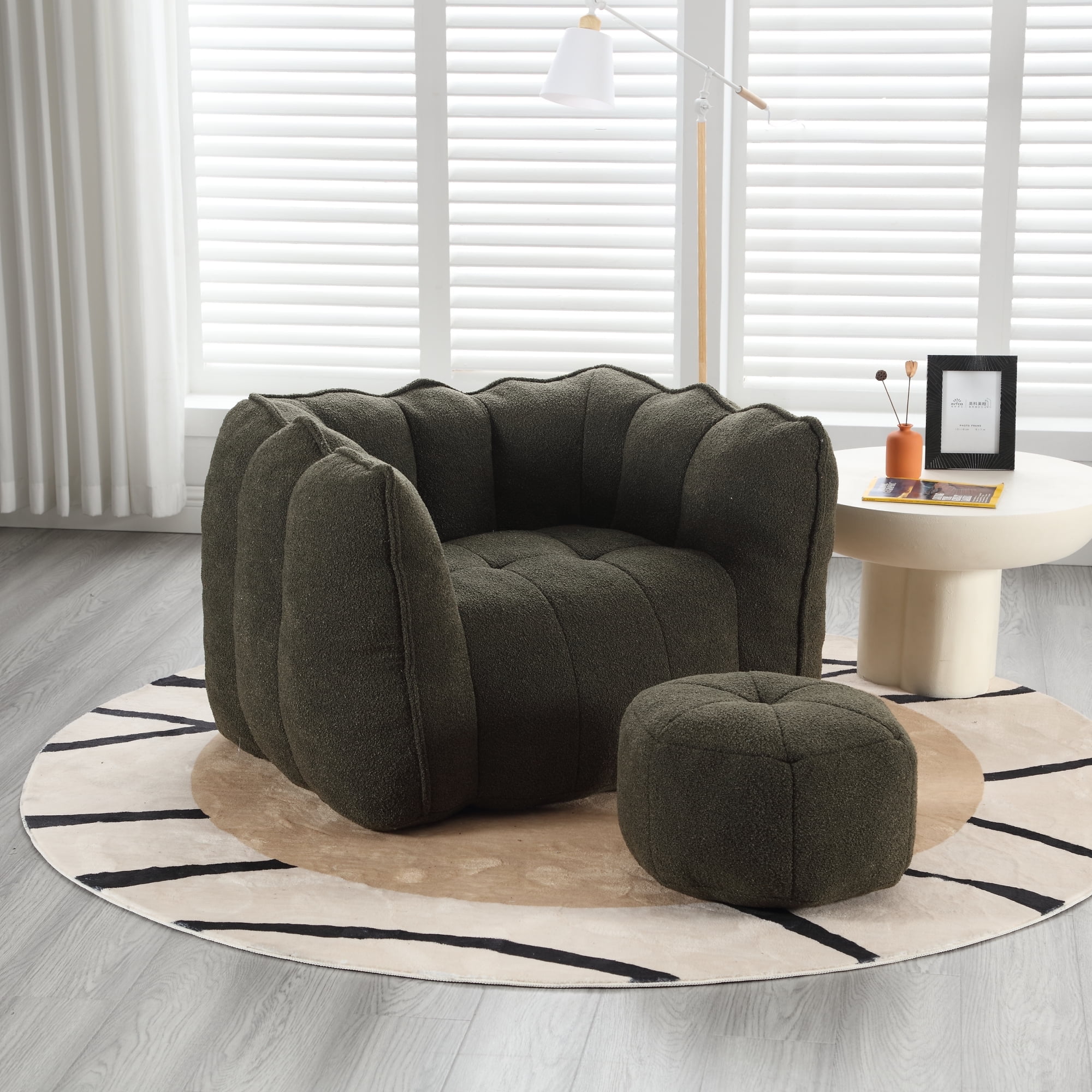 Kumix Bean Bag Chair with Armrests & Back Support, Chenille Reading ...