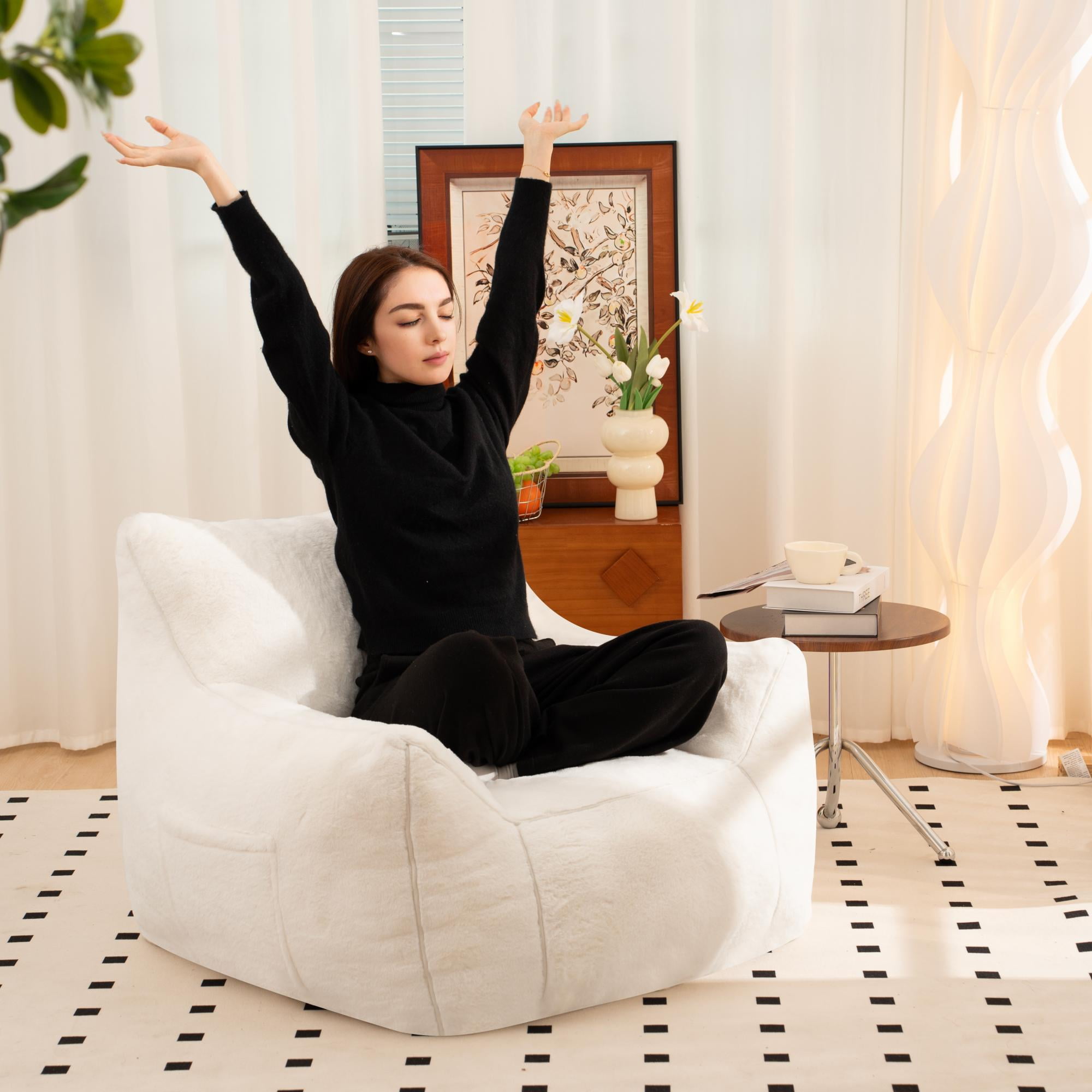 Kumix Bean Bag Chair, Comfy Bean Bag Sofa with Back Support, Faux Fur Bean Bag Chair for Adults ...