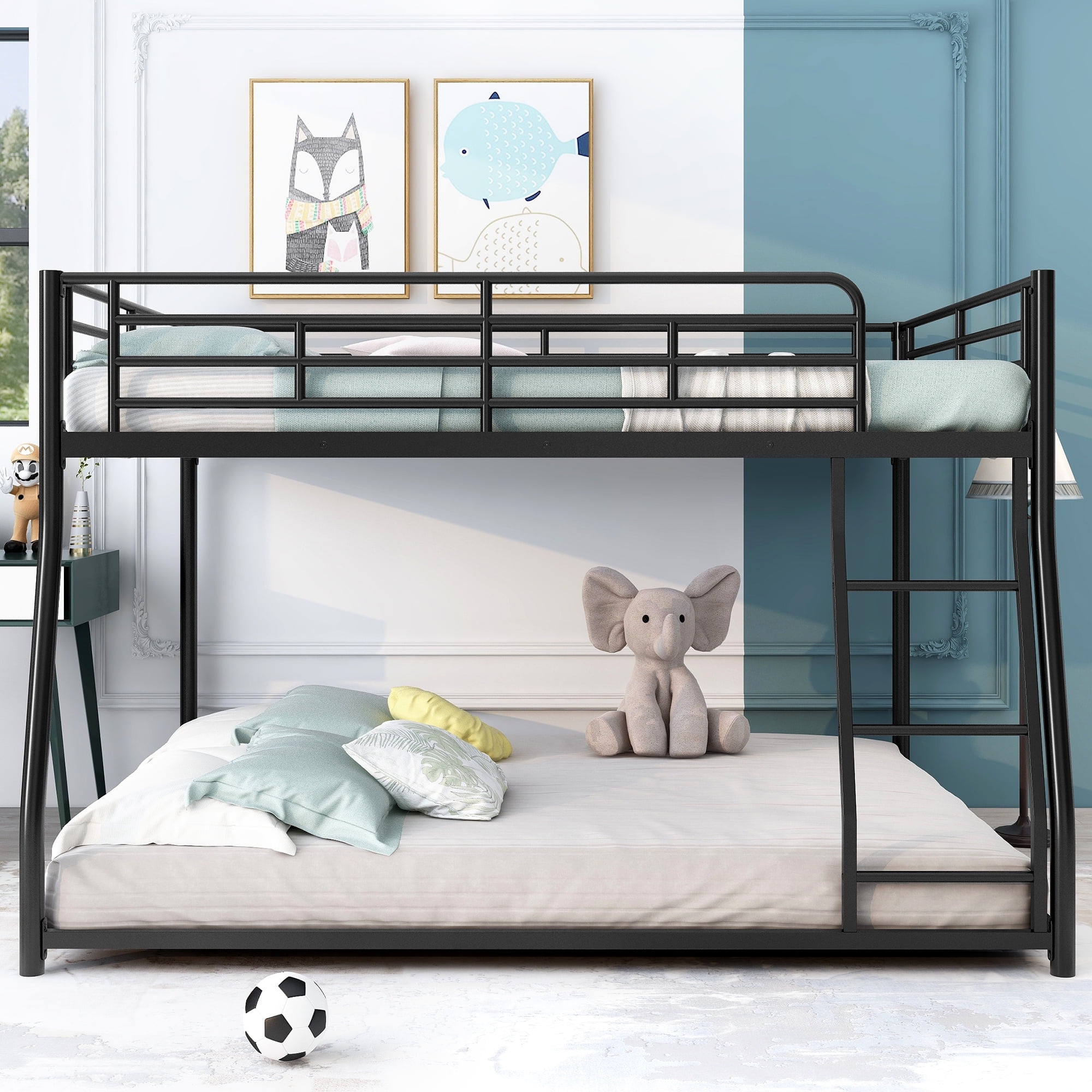 Kumix Bunk Bed Full XL over Queen, Low Bunk Bed, Metal Bunk Bed with ...