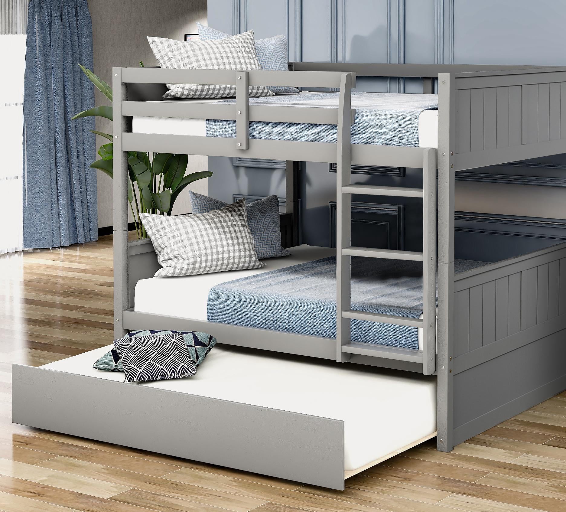 Kumix Bunk Bed with Trundle, Full over Full Bunk Bed for Teens Adults ...