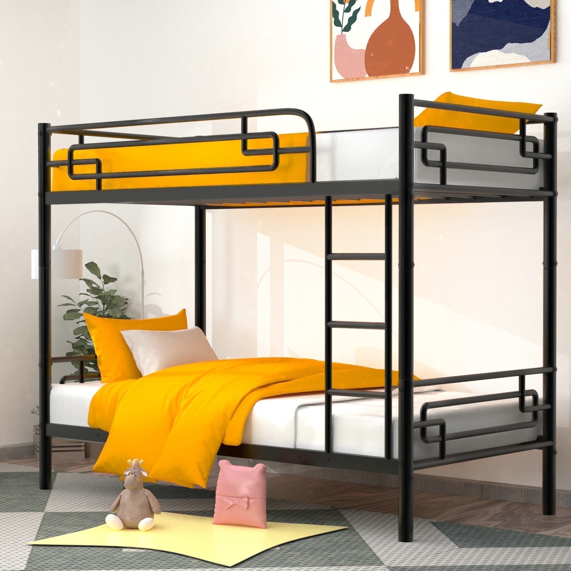 Kumix Bunk Bed Twin over Twin Convertible into 2 Twin Beds with Safety ...