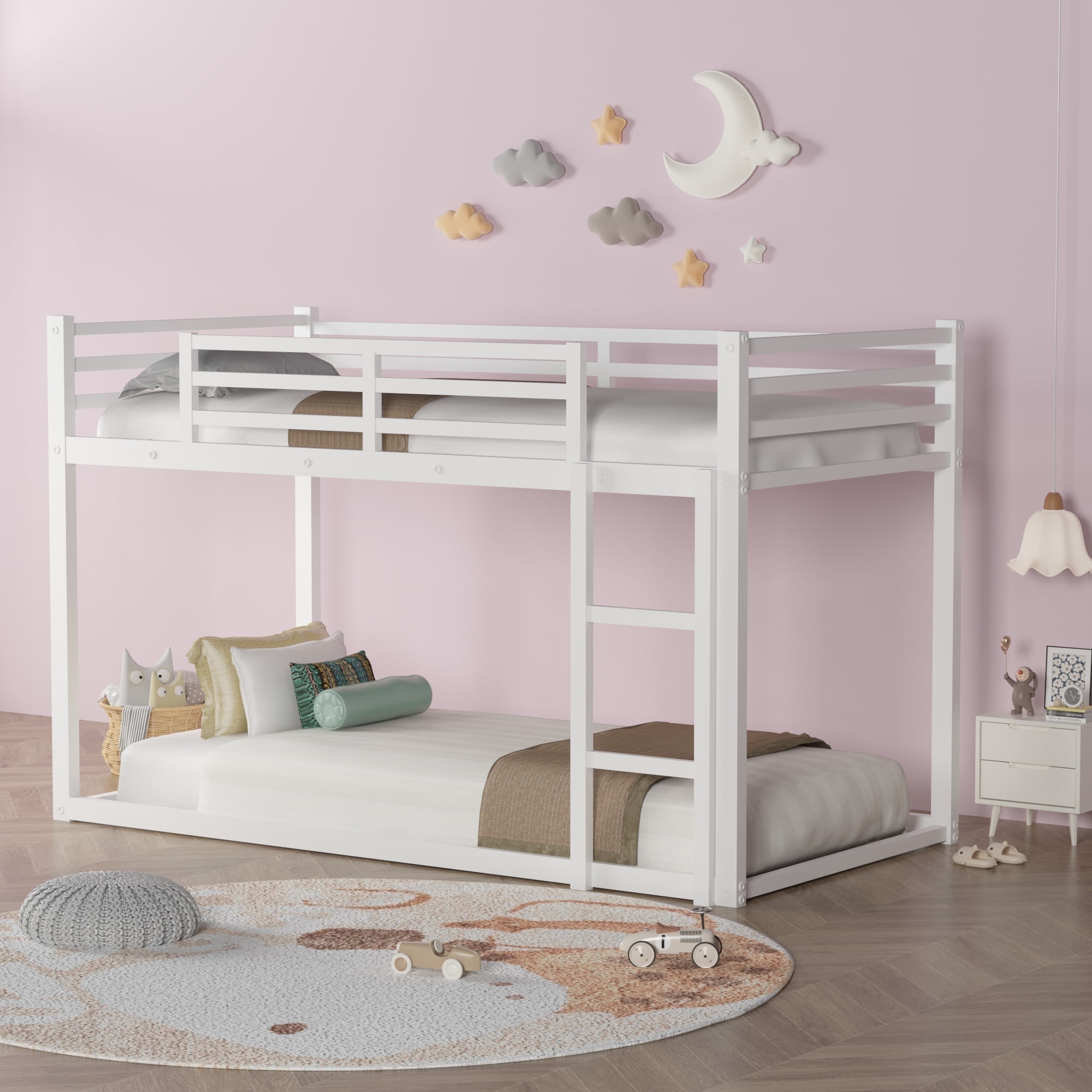 Jump Into Fun Twin over Twin Bunk Bed for Kids & Adults, Low Floor ...