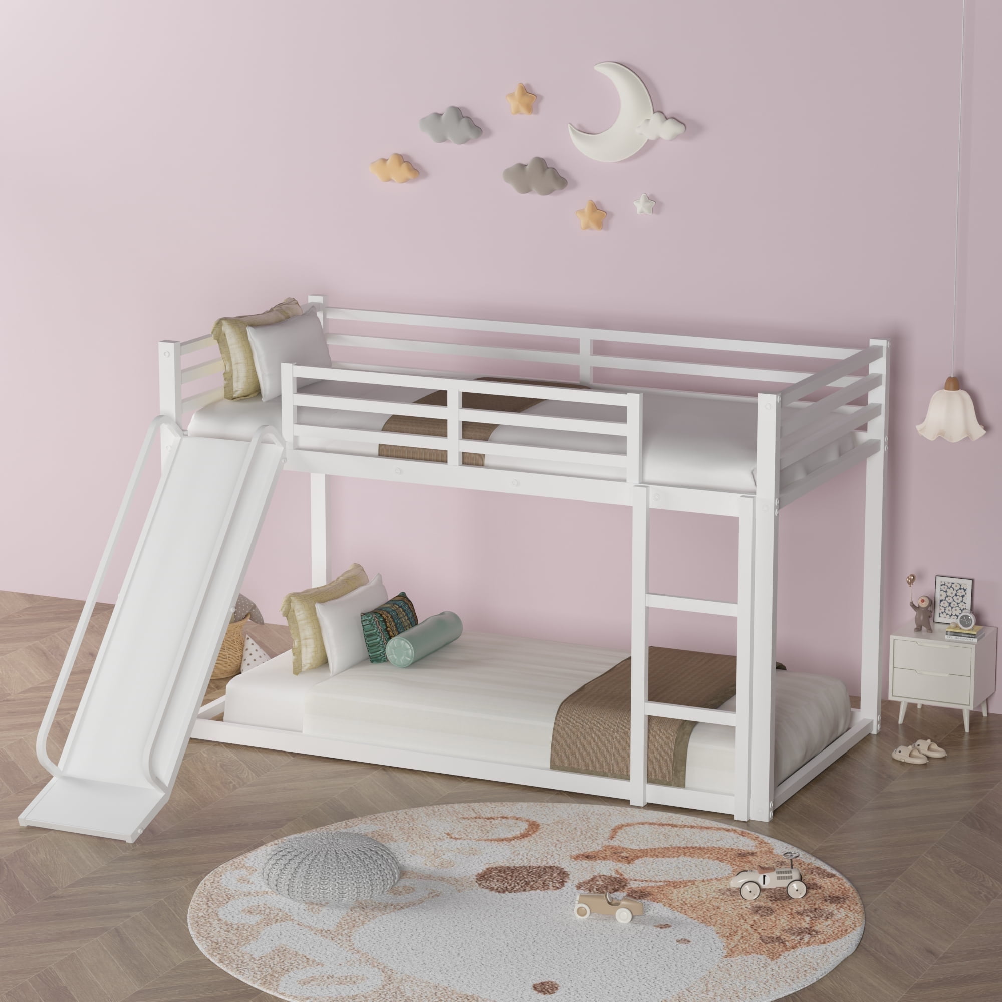 Jump Into Fun Twin over Twin Bunk Bed with Slide, Safety Guardrails ...