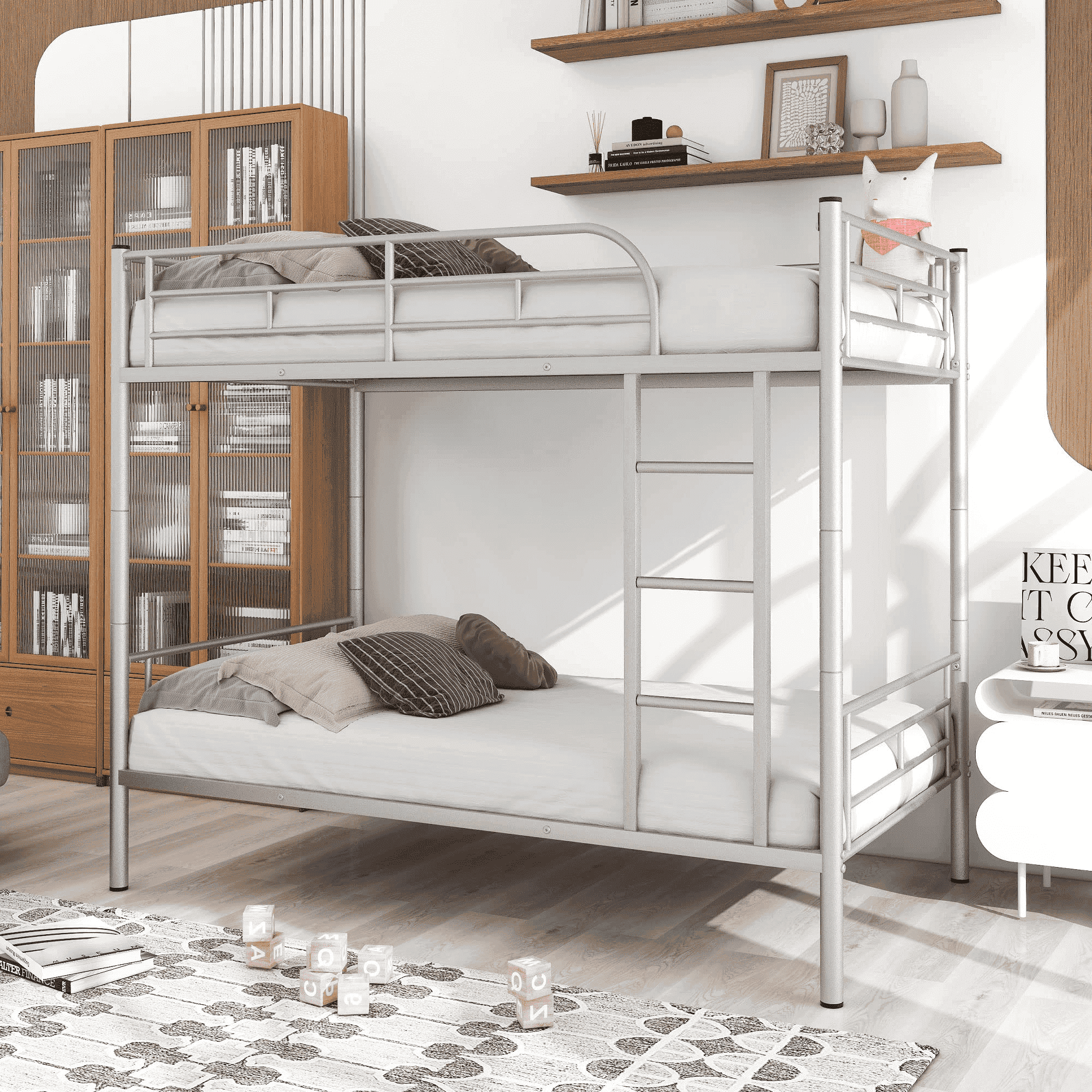 Jump Into Fun Heavy Duty Twin Bunk Bed, Metal, Safety Guard Rail ...