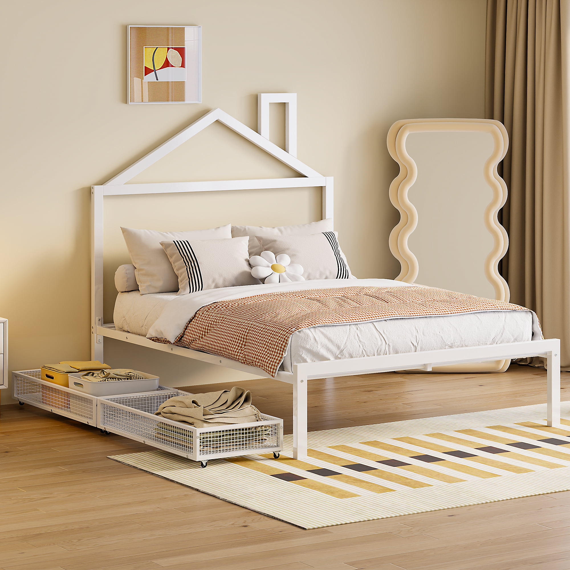 Kumix Platform Bed with Drawers, Full Size Metal House Platform Bed ...
