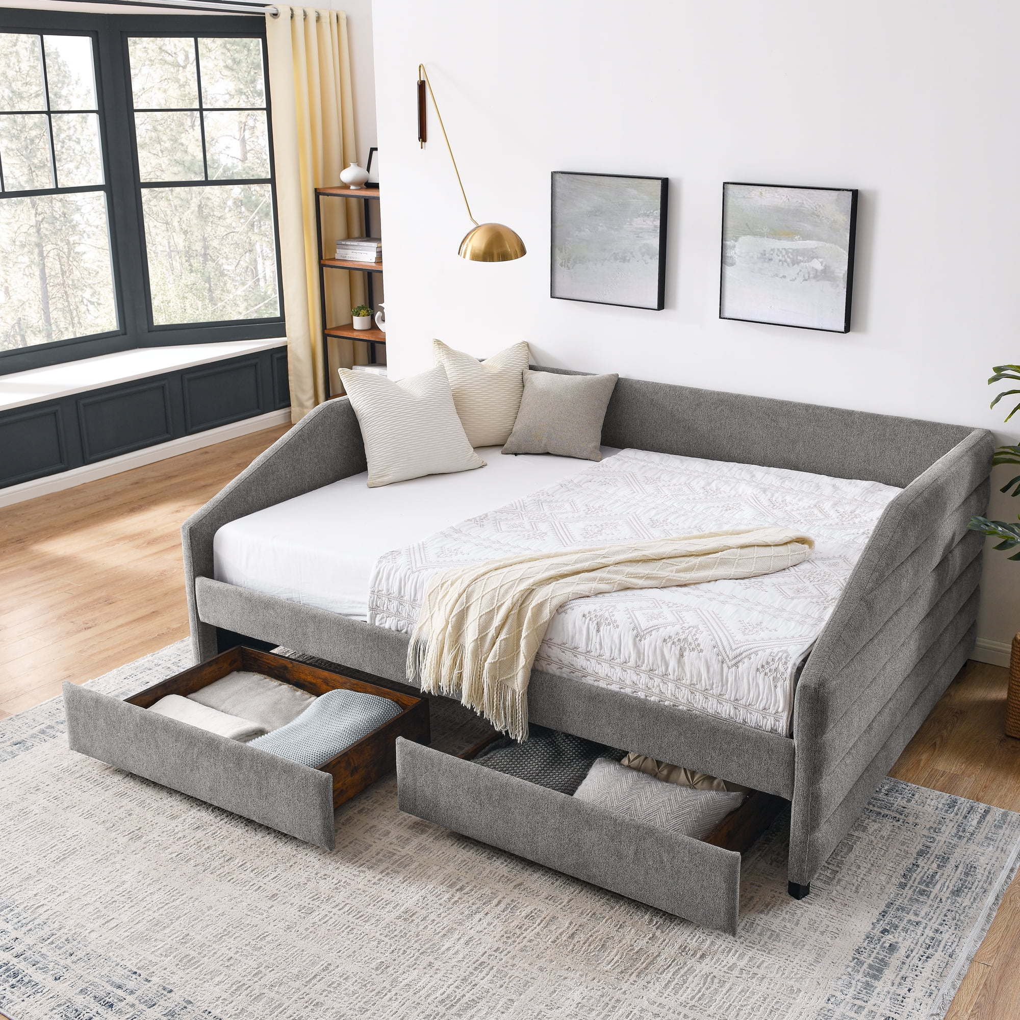 Kumix Queen Daybed with Drawers, Upholstered Sofa Bed with Channel ...