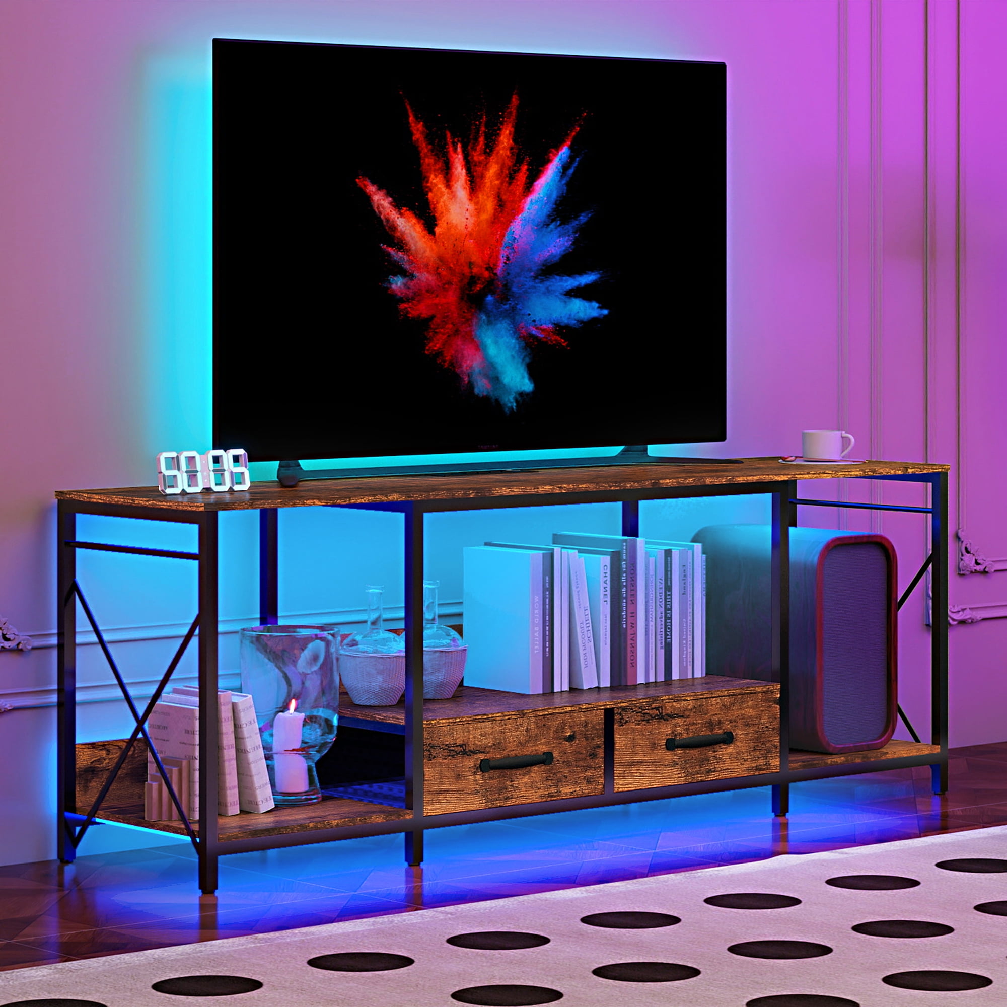 Kumix TV Stand with LED Lights Power Outlets - TV Stand with Fabric ...