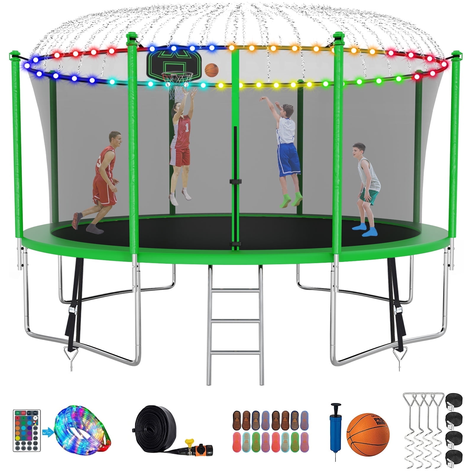 Kumix 14FT Trampoline - 1400LBS, with LED Lights, Safety Enclosure ...
