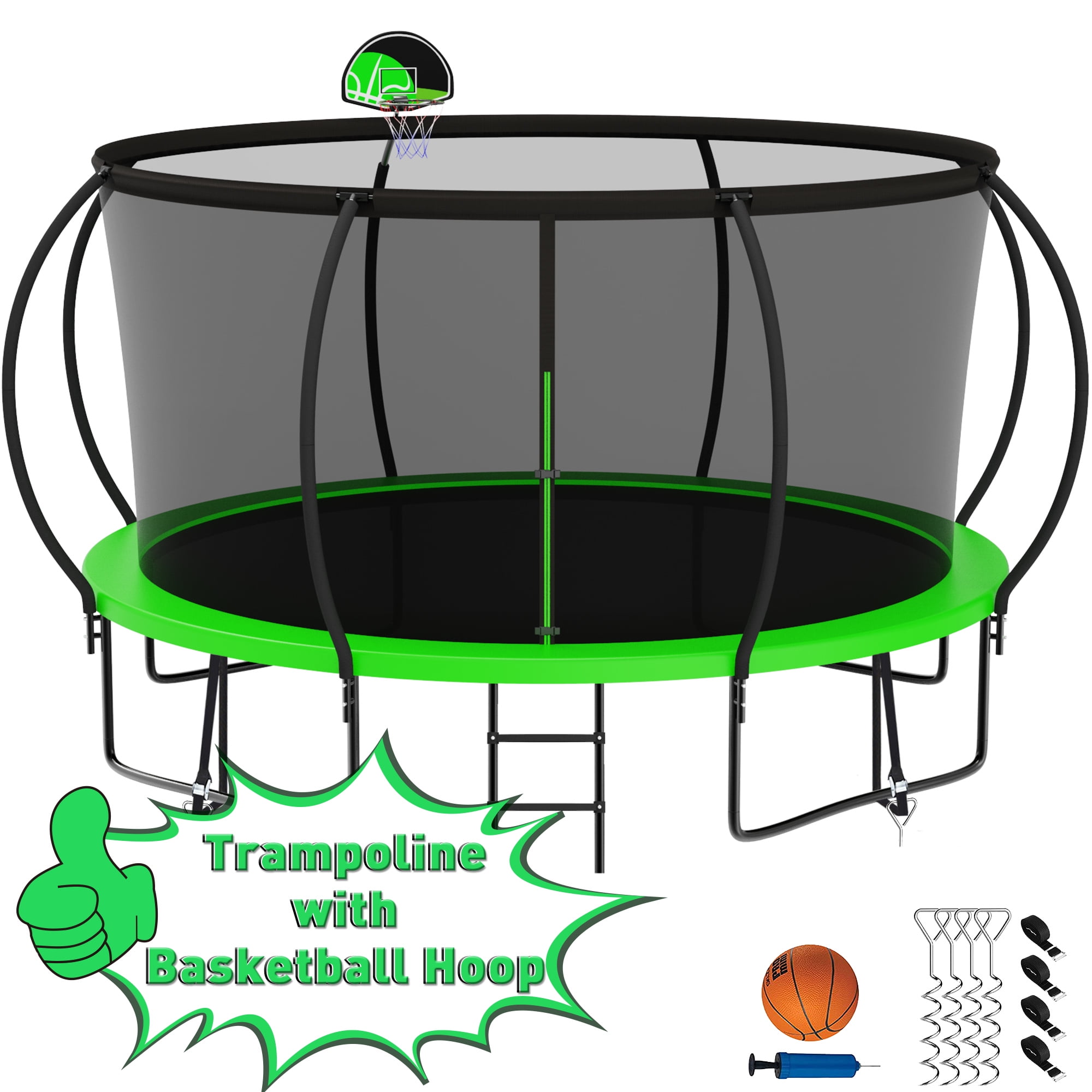 Kumix Trampoline 14FT 1400LBS Trampoline for 2-3 Adults/ 7-8 Kids ...