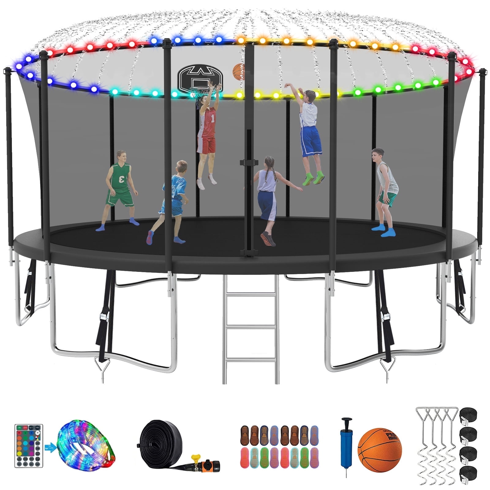 Kumix 16FT Trampoline, 1500LBS Capacity, with Hoop, Enclosure, Stakes ...