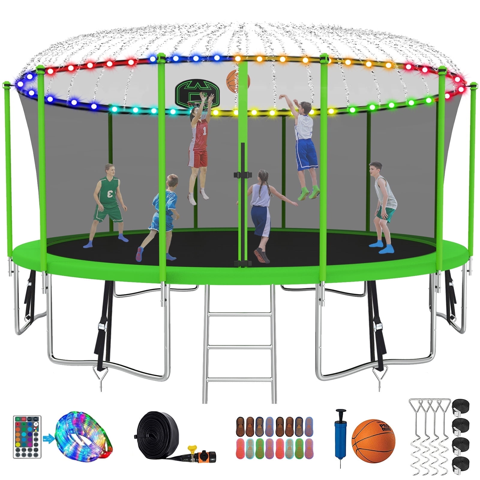Kumix 16FT 1500LBS Trampoline with Accessories: Hoop, Enclosure, Lights ...