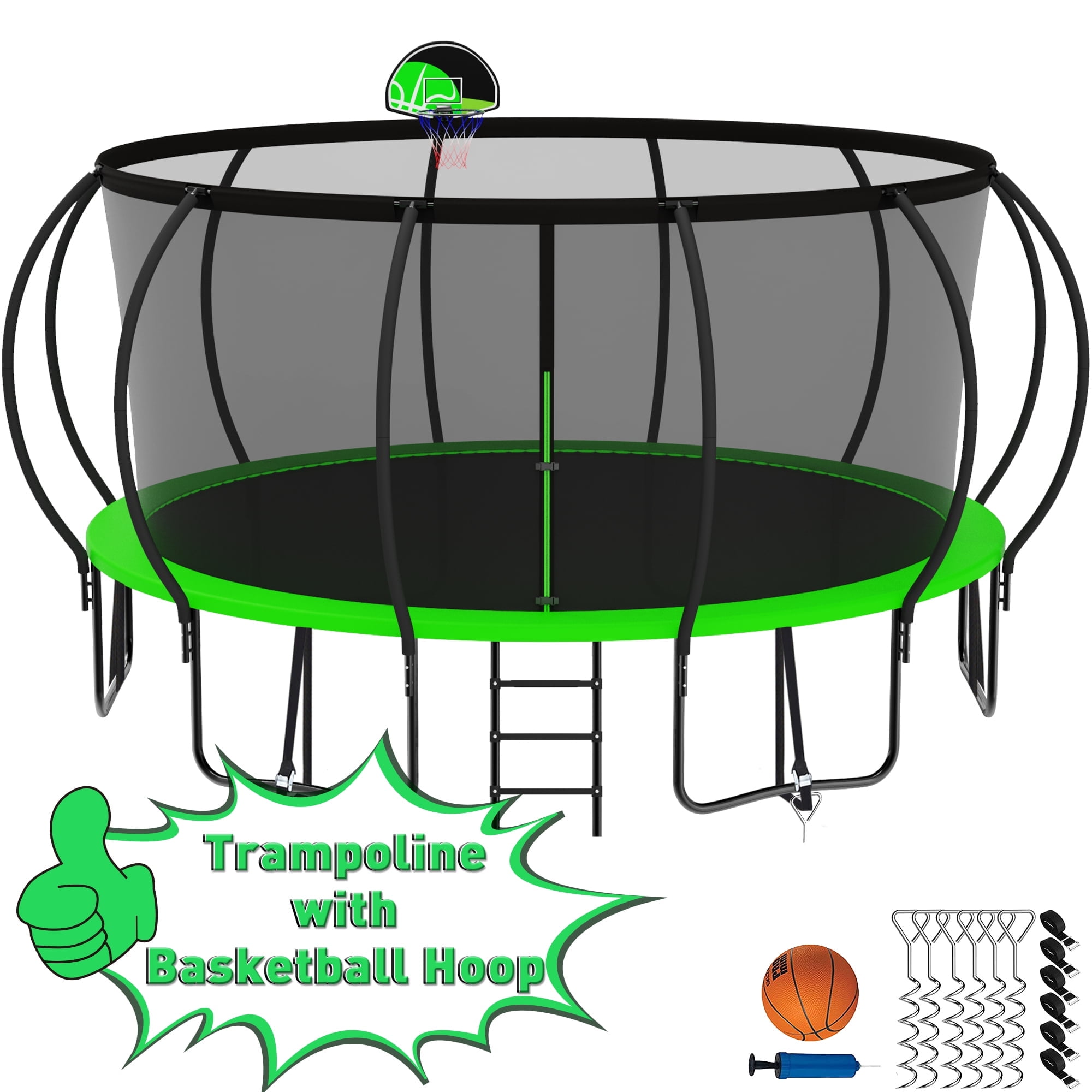 Kumix 8-16FT Trampoline for Kids & Adults with Enclosure, Basketball ...