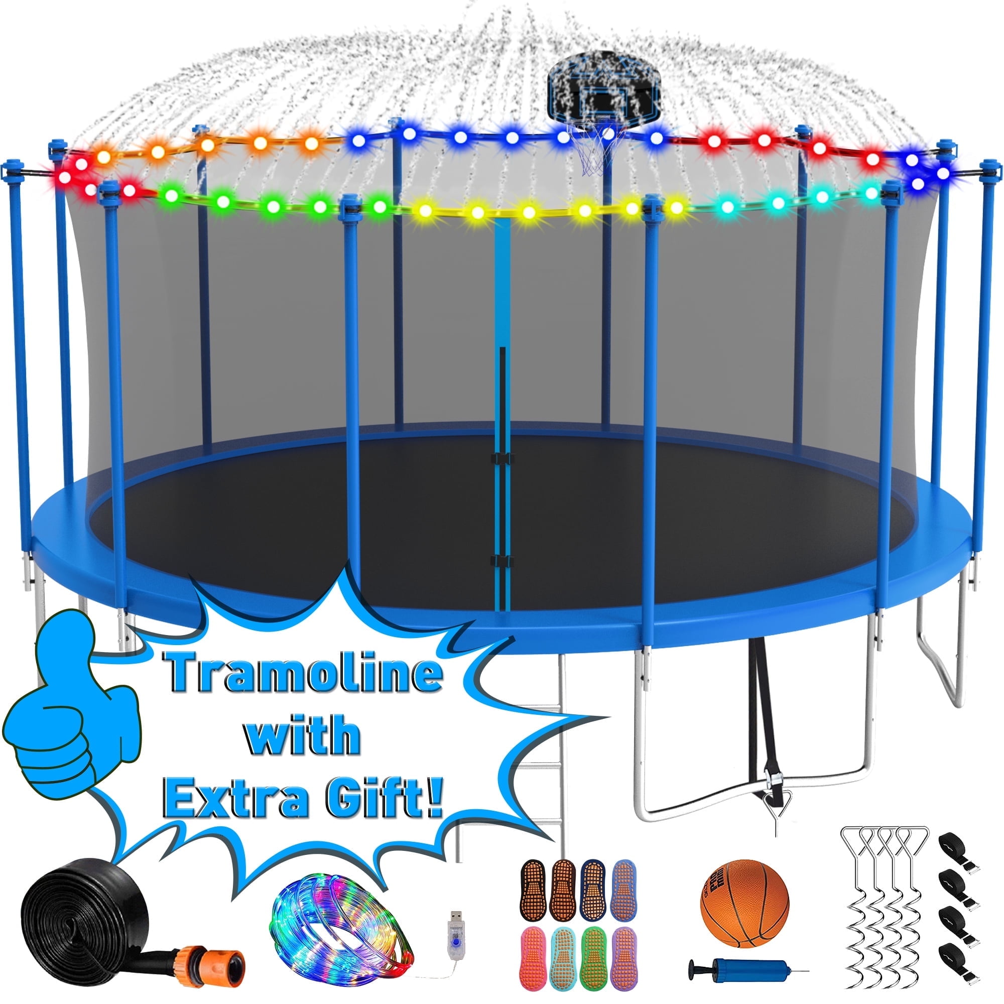 Kumix 16FT Trampoline with Enclosure, 1500LBS, Outdoor with Hoop ...