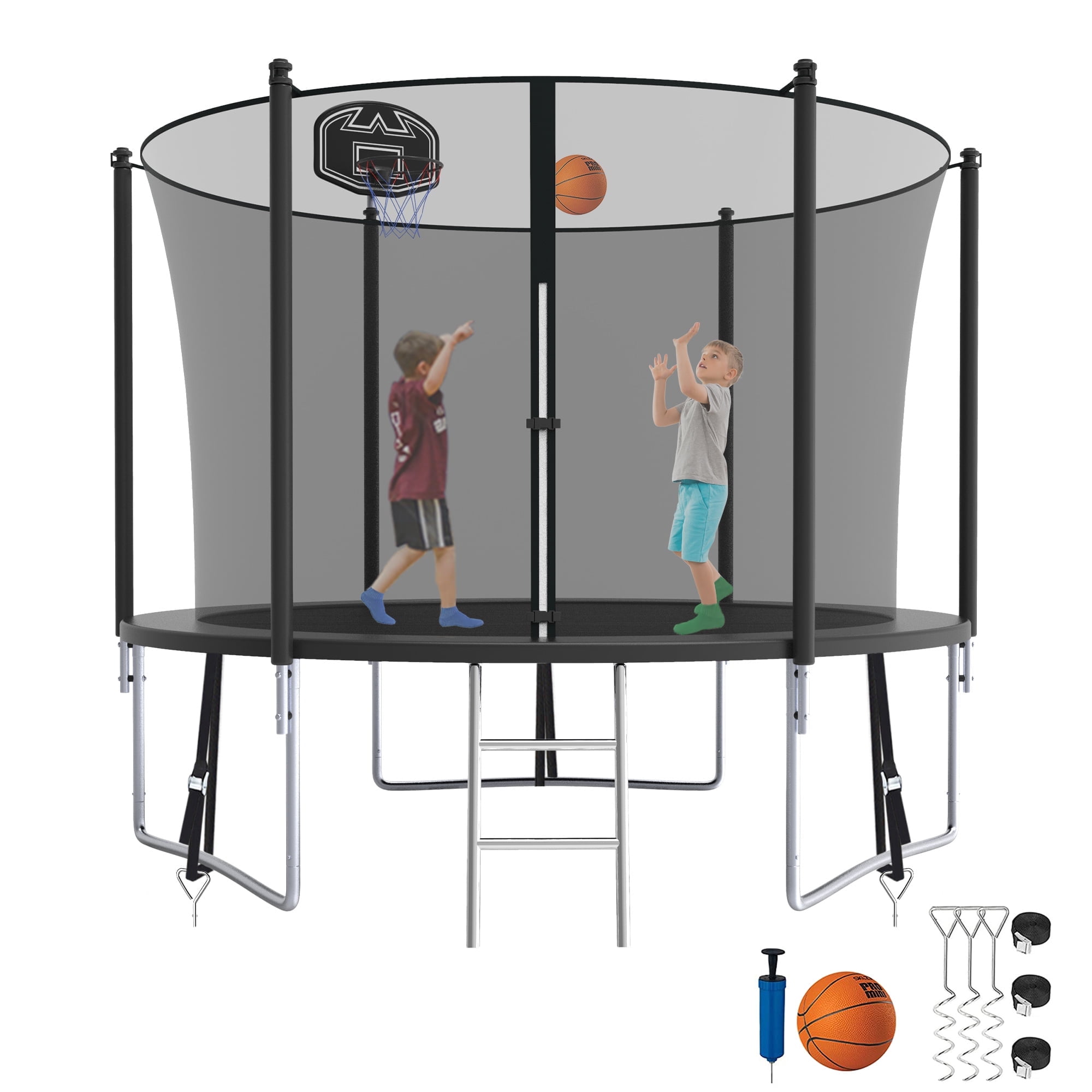 Kumix Trampoline for Kids, 8FT Trampoline with Enclosure, Basketball ...
