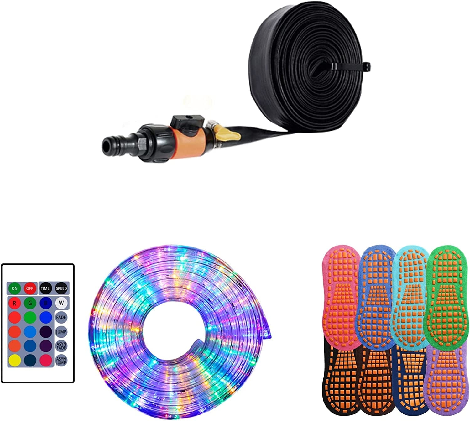 Kumix Trampoline Accessory Set: Lights, Sprinkler & 8 Pairs Non-Slip ...