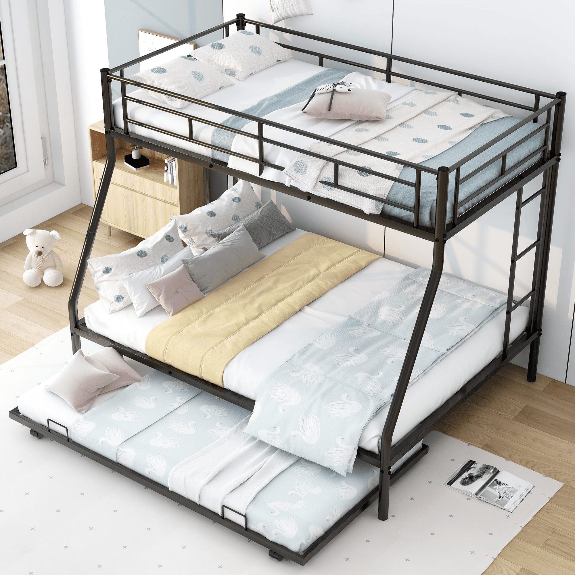 Jump Into Fun Bunk Bed for Kids & Adults, Twin over Full with Trundle ...