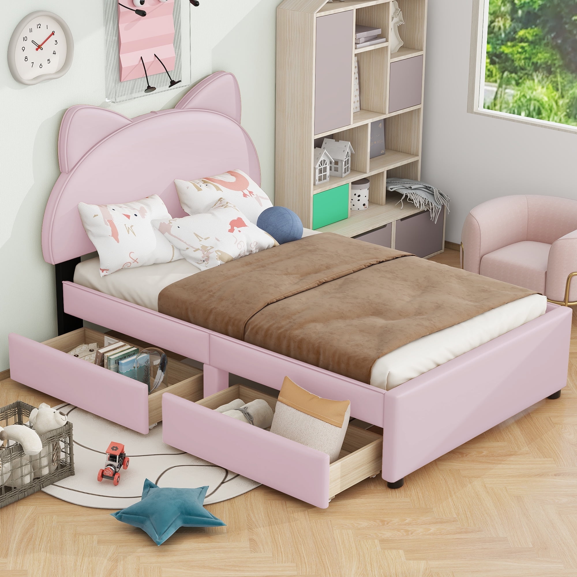 Kumix Twin Size Cartoon Bed with 2 Large Storage Drawers, Kids ...