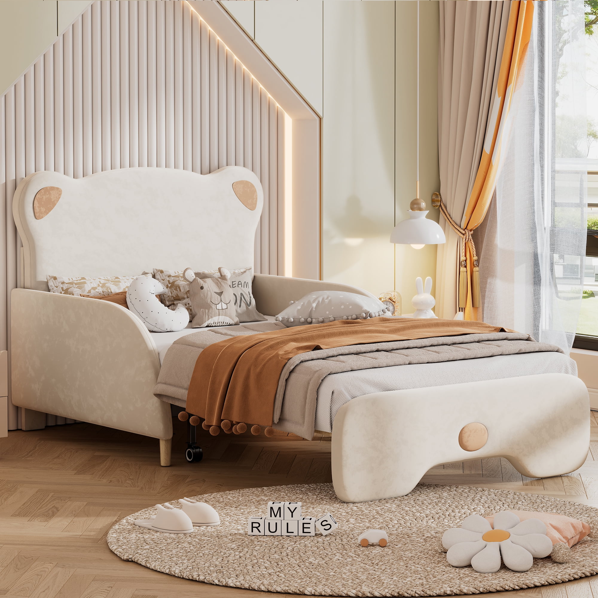 Kumix Twin XL Size Upholstered Stretchable Vaulted Sofa Bed, Bear ...