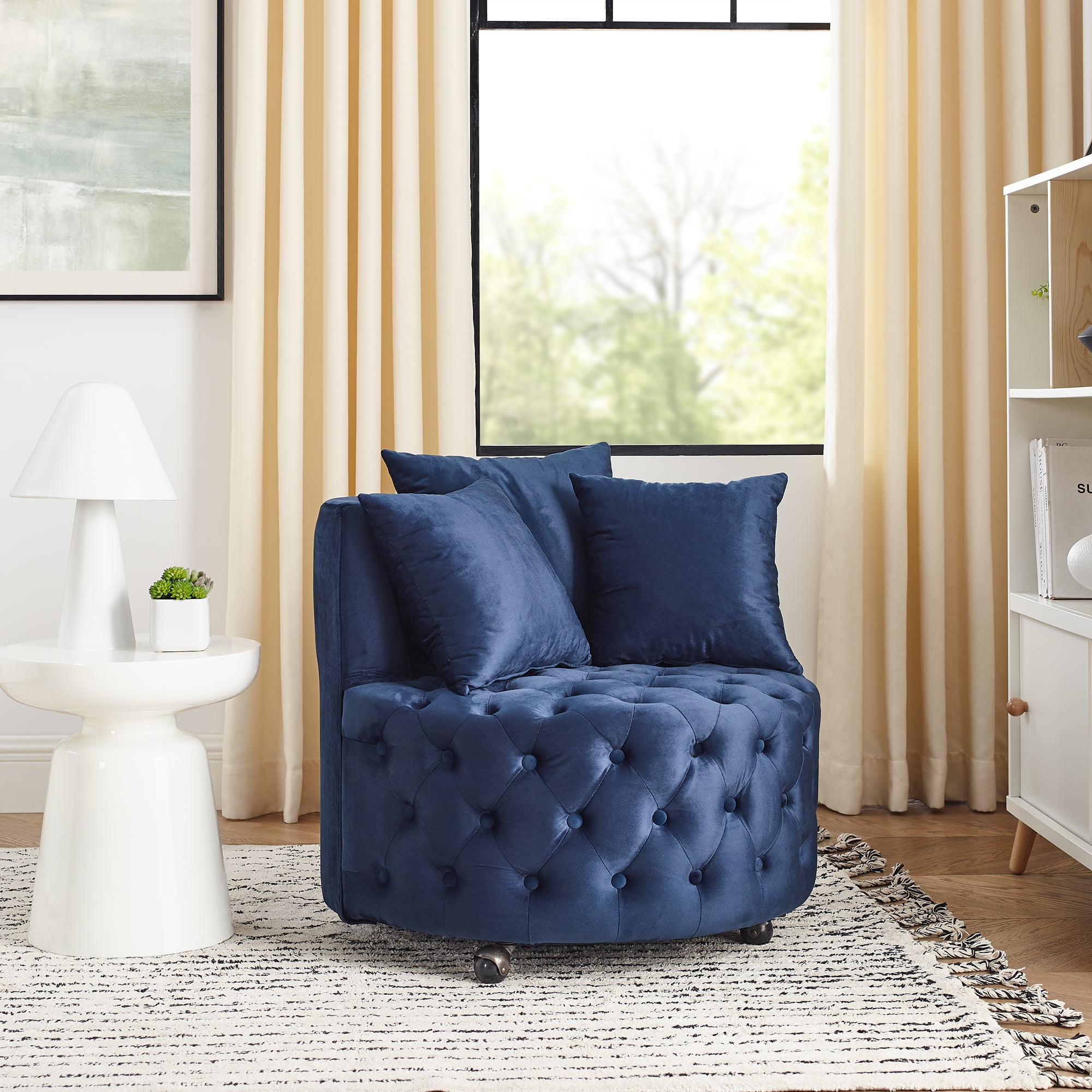 Kumix Velvet Upholstered Swivel Chair for Living Room, with Button ...