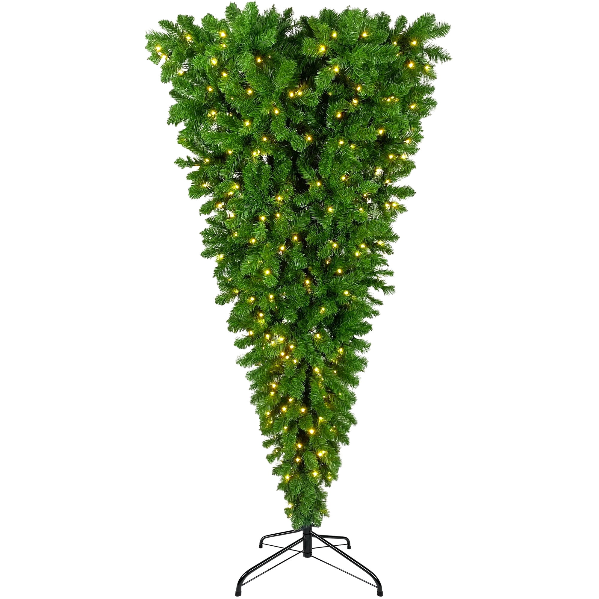 Kumji Inverted Green Christmas Tree with LED Warm White Lights ...