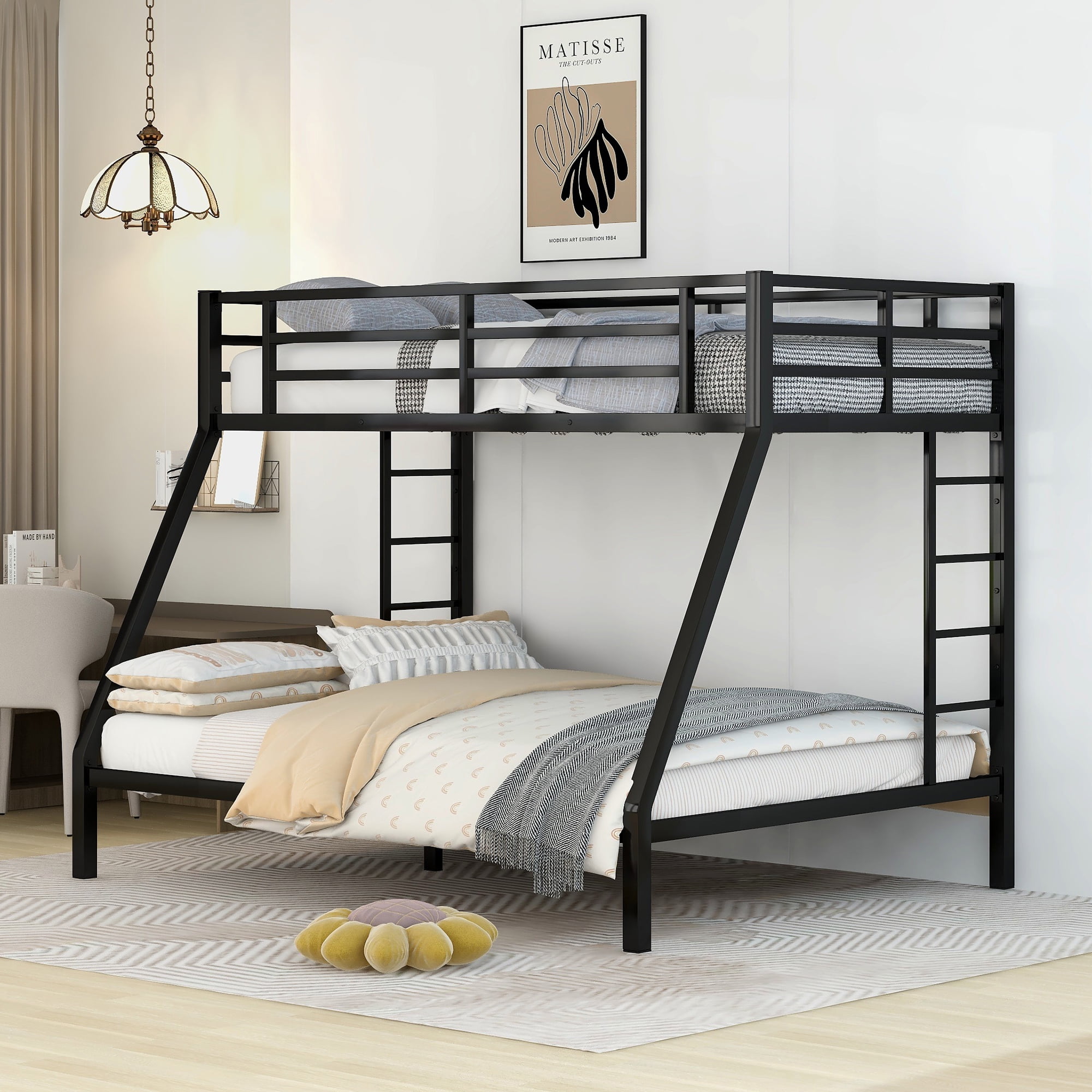 Kacho Metal Twin XL Over Queen Bunk Bed, Heavy-Duty Metal Bunk Bed Frame with 2 Ladders and ...