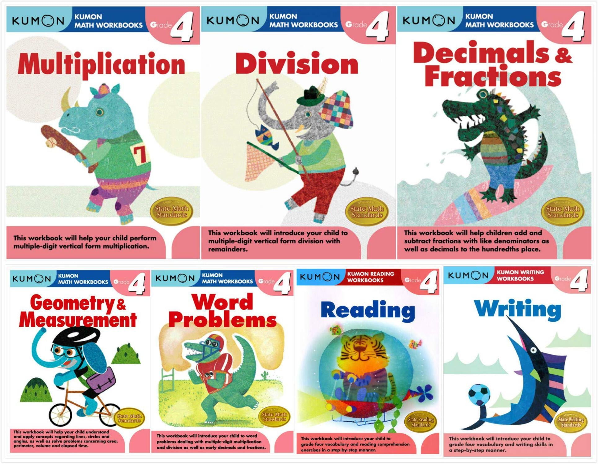 Kumon Grade 4 Complete Set (7 Workbooks) - Multiplication, Division ...