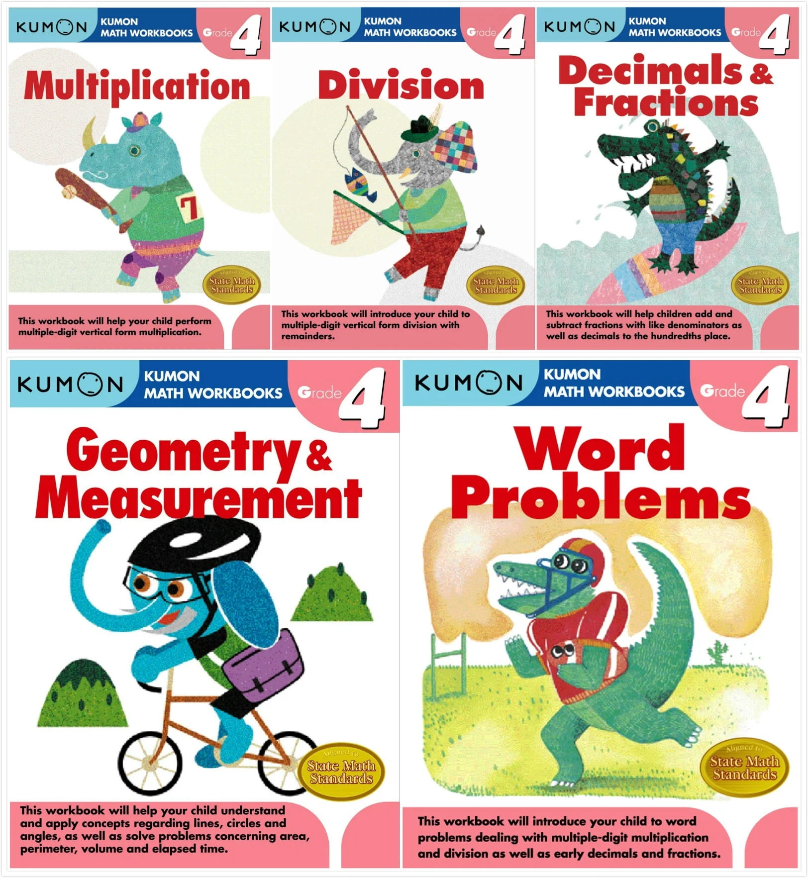 Kumon Math Workbooks Grade 4 Set (5 books) - Decimals Fractions ...