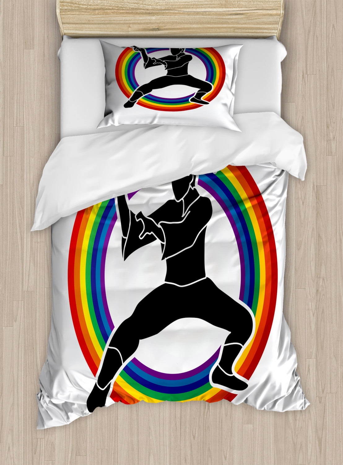Kung Fu Duvet Cover Set Twin Size, Eastern Boxing Sports Karate Posed ...