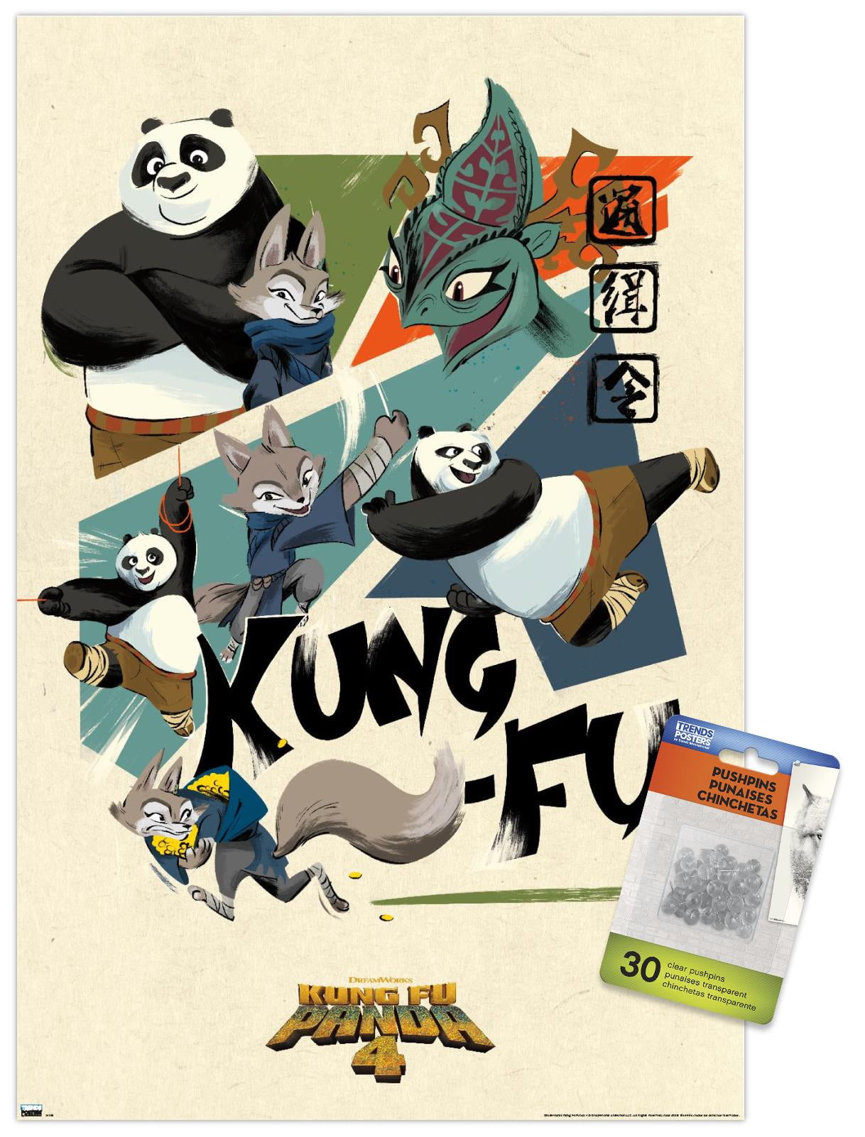 Kung Fu Panda 4 - Kung-Fu Wall Poster with Push Pins, 14.725" x 22.375 ...