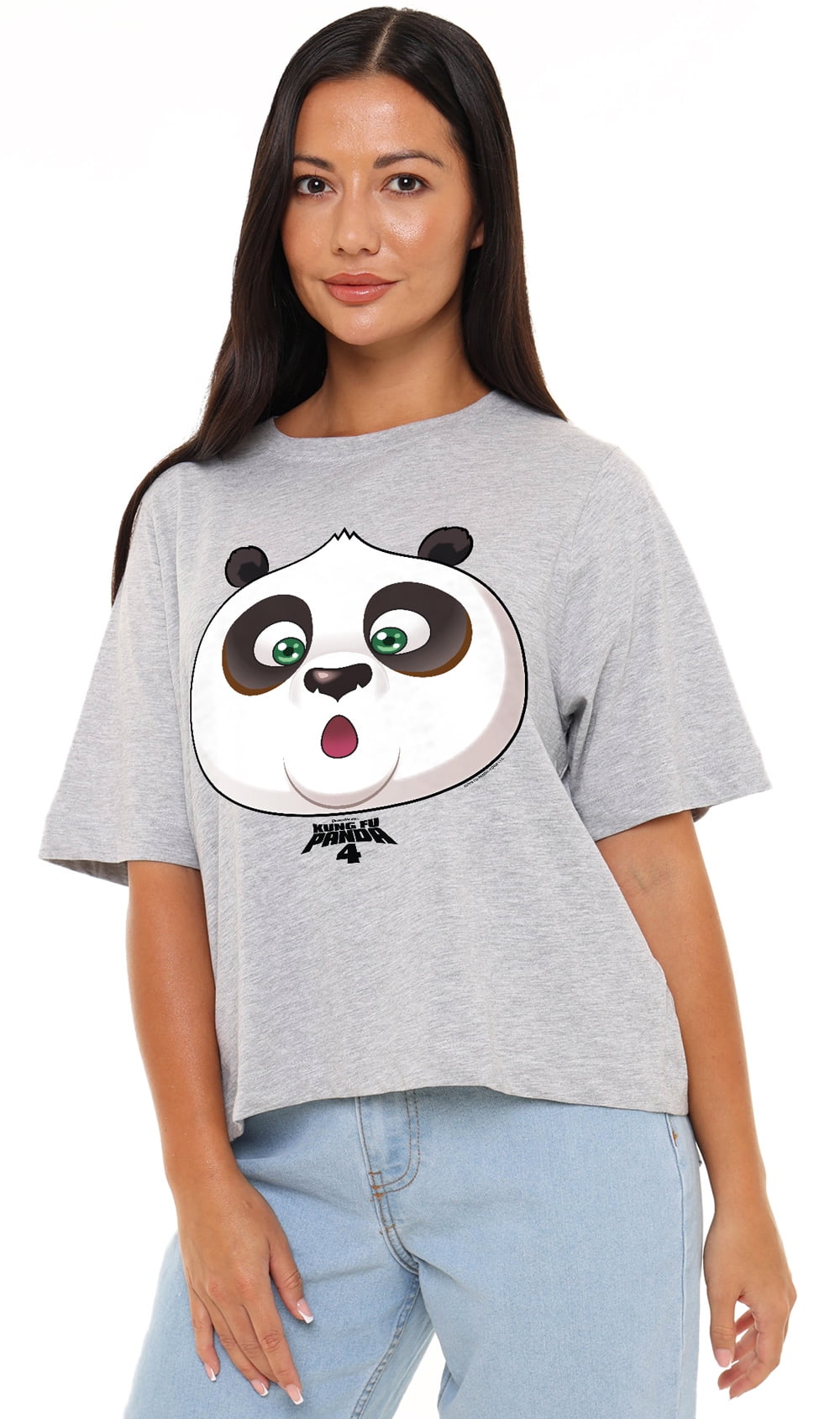 Kung Fu Panda 4 Po Face Women's Boxy Cropped T-Shirt Casual Graphic Tee ...