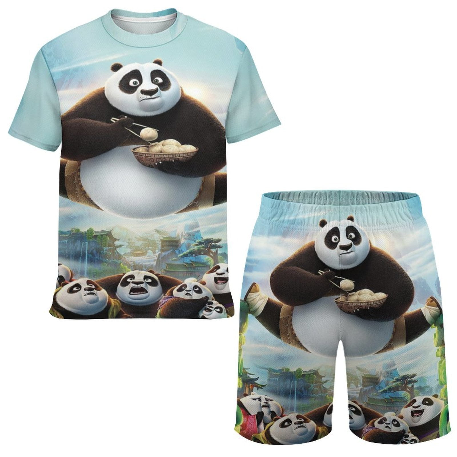 Kung Fu Panda Kids Short Sleeve T-Shirt And Shorts Outfit Set Athletic ...