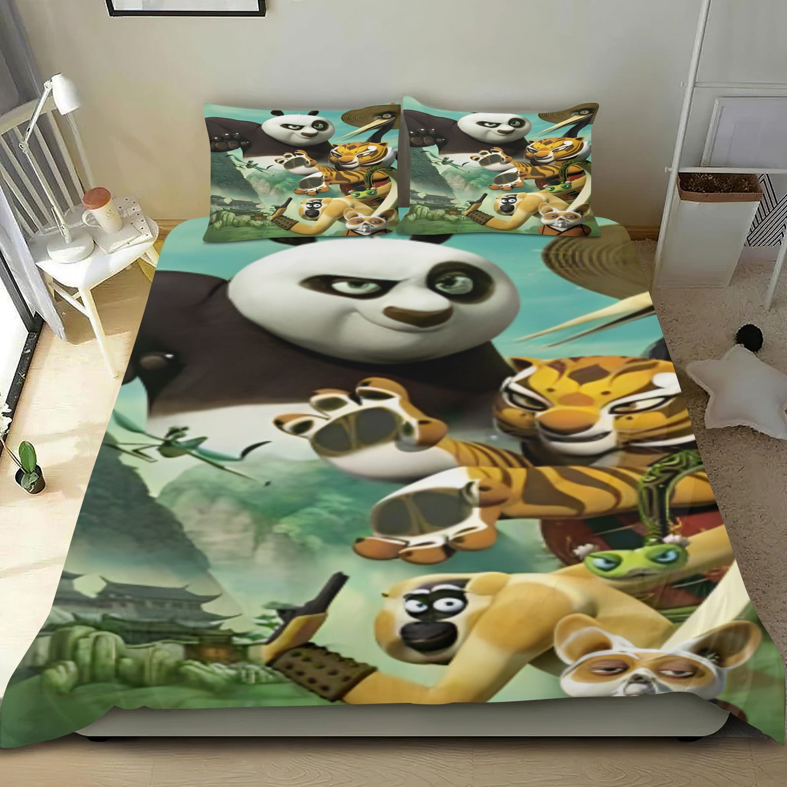 Kung Fu Panda thin bedding set has One duvet cover and two pillowcases.,35" x 75"（90*190cm ...